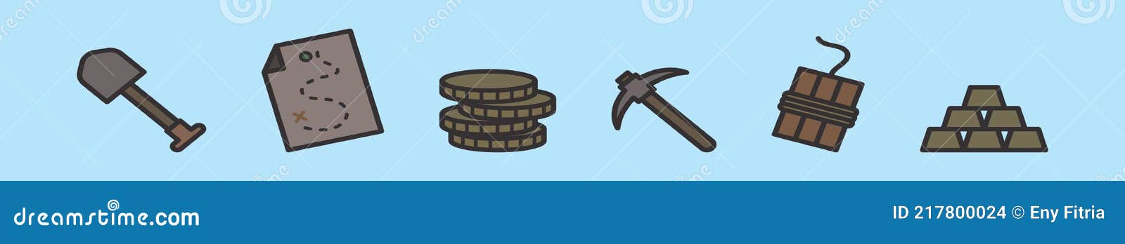 Set of Gold Rush Cartoon Icon Design Template with Various Models ...