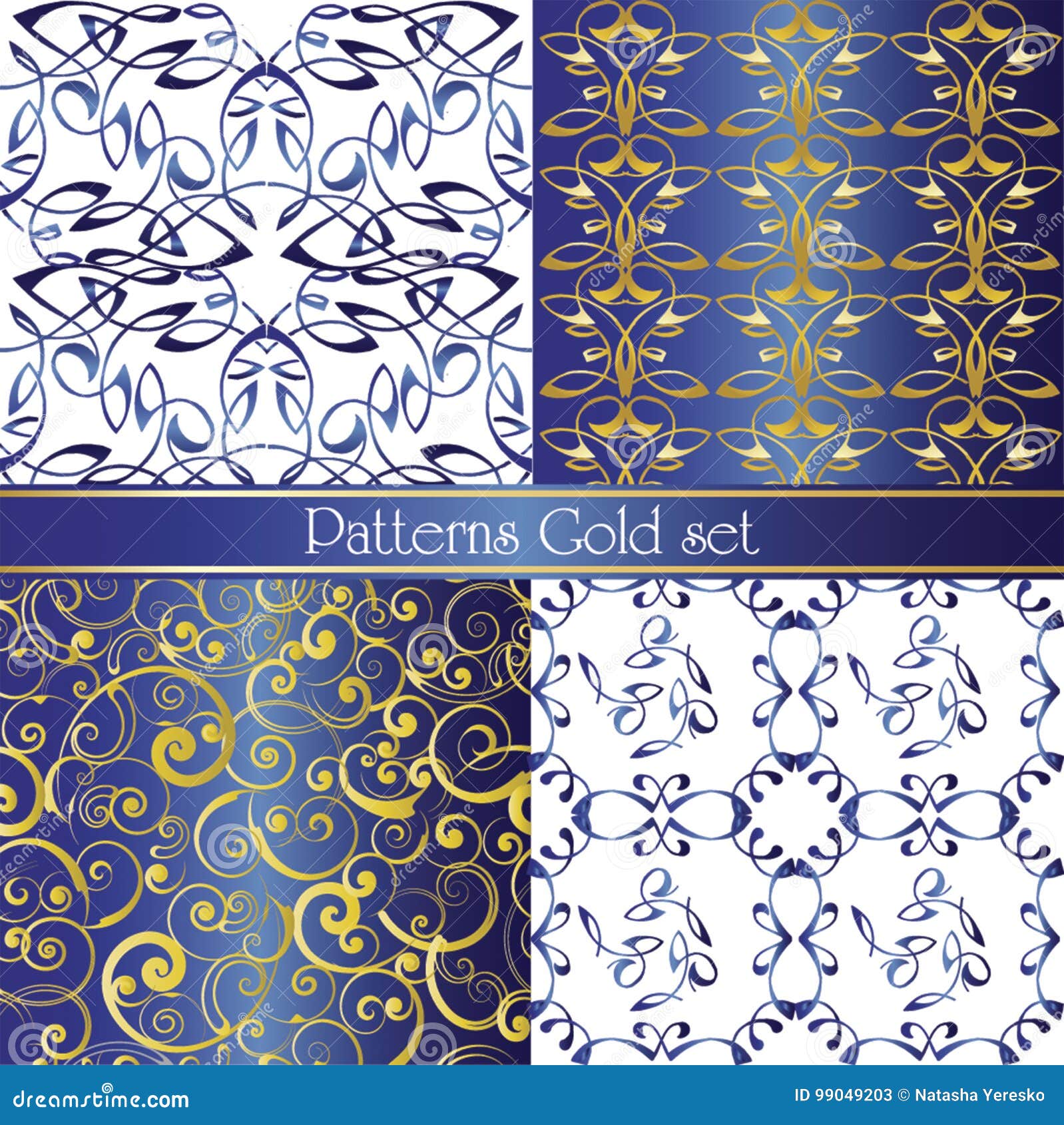 Set of Gold Seamless Decorative Patterns Stock Vector - Illustration of ...