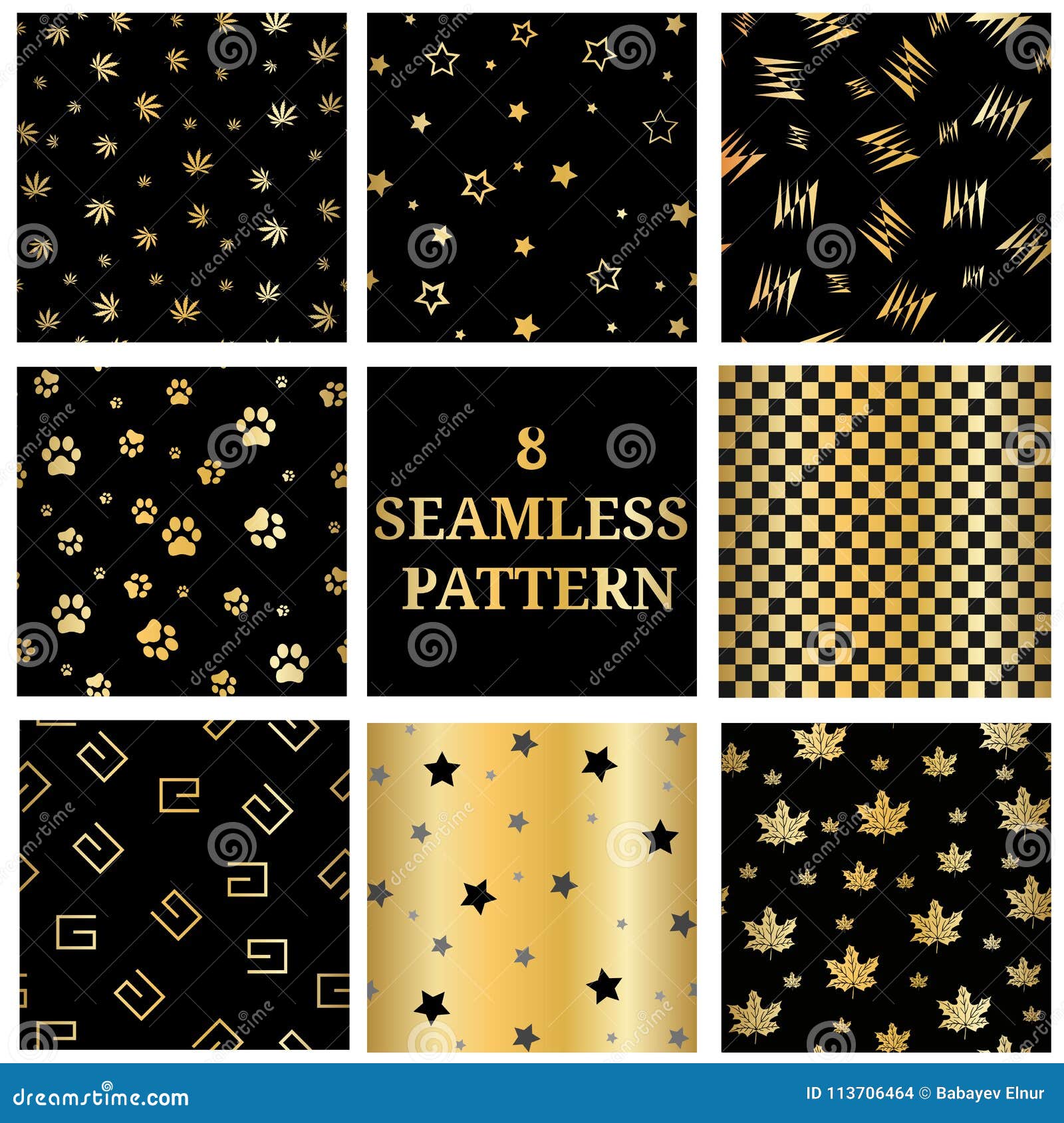 Set of 8 Gold Seamless Patterns Collection. Seamless Pattern Stock ...