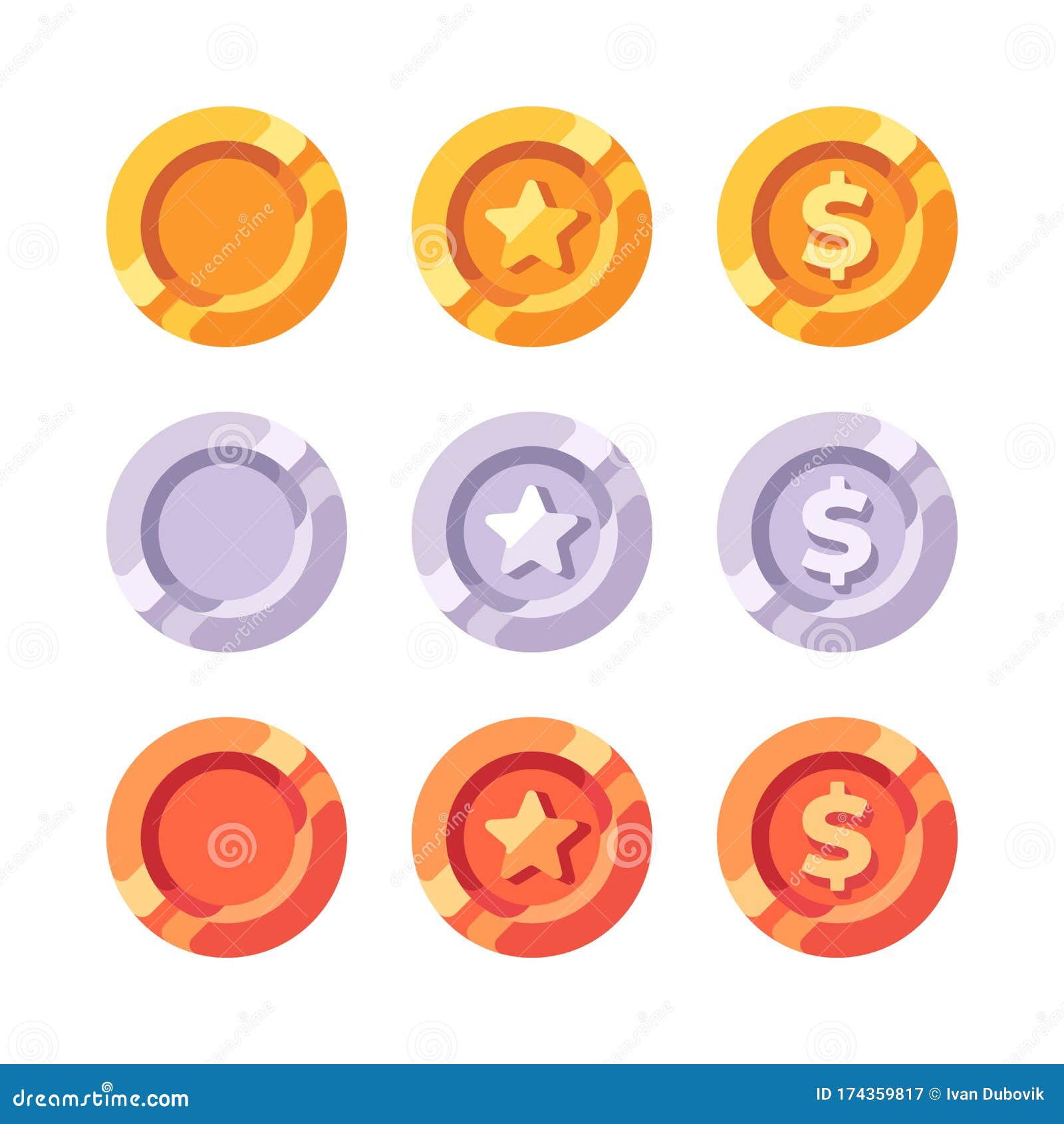 Bronze Coins Stack. Two Piles Of Realistic Brass Currency. Cartoon ...