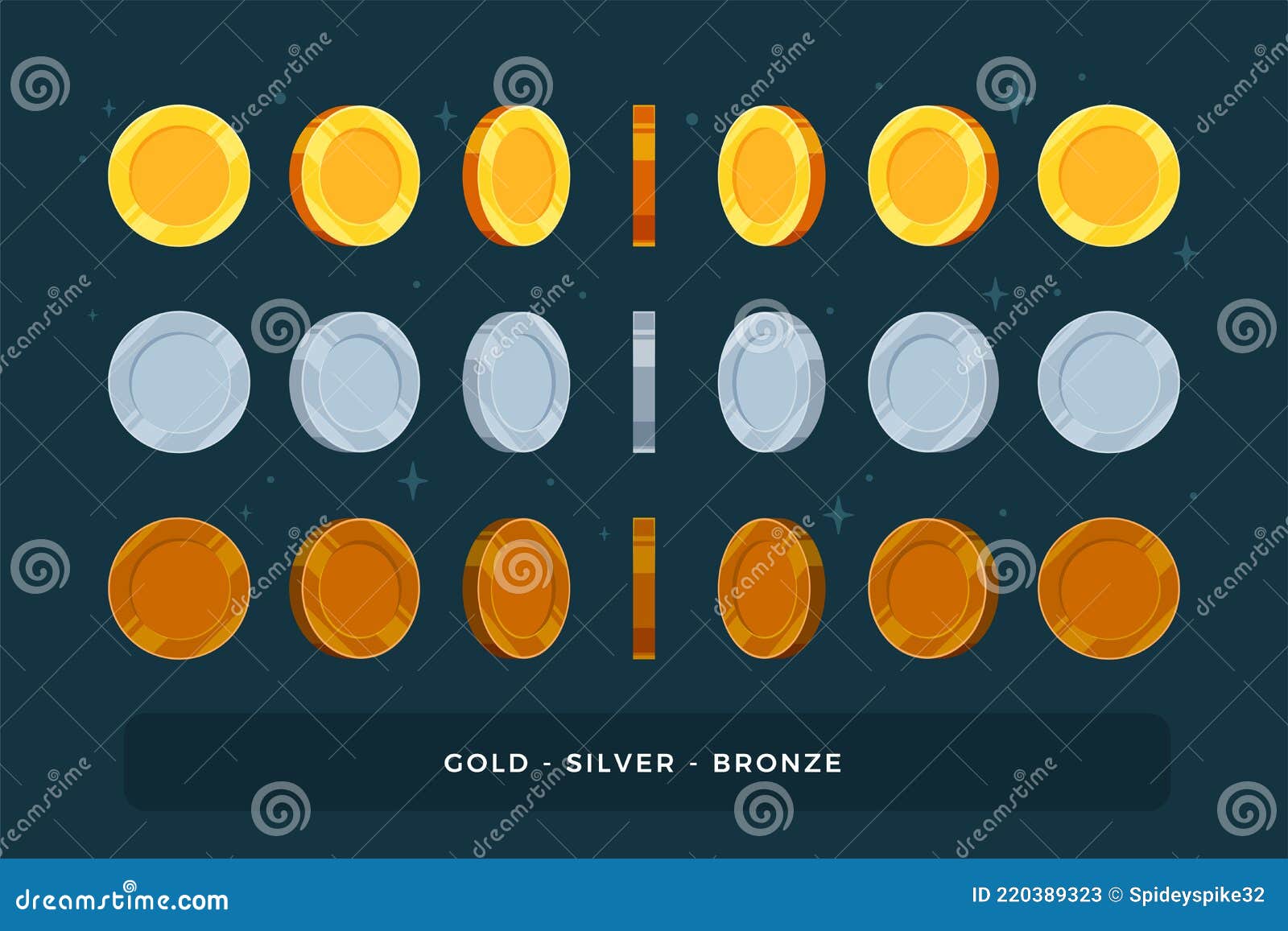 A Set of Gold, Silver and Bronze Coins. Isolated Vector Illustration ...