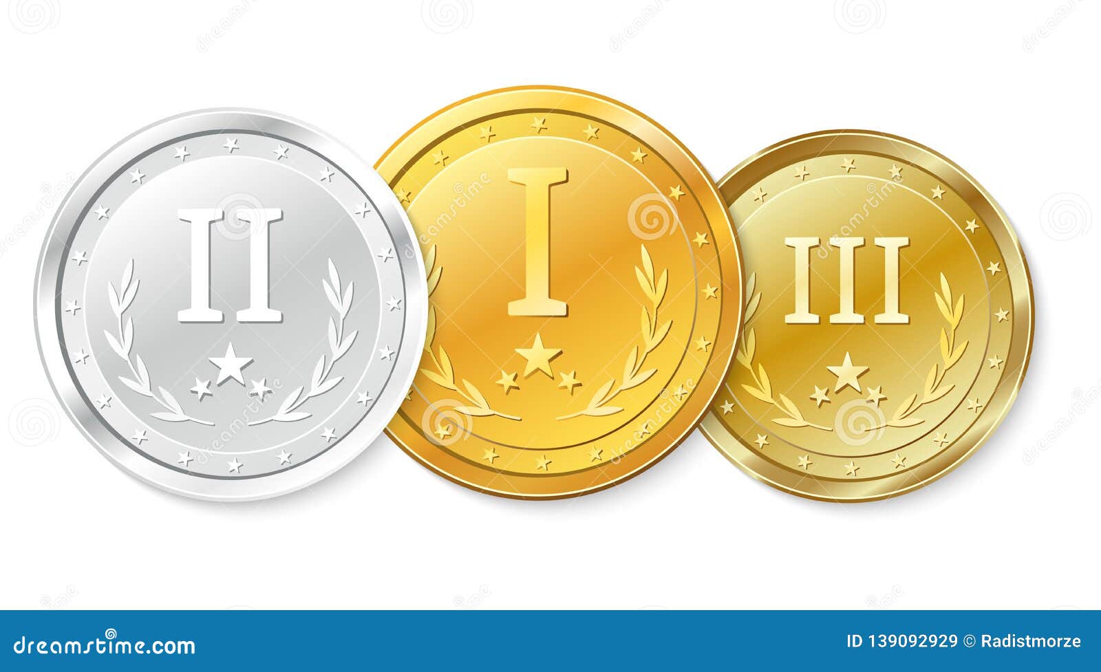 Set of Gold, Silver and Bronze Medals. Awards for First, Second and ...