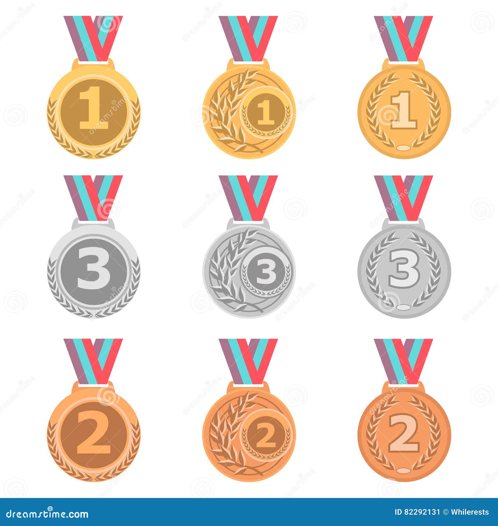 Set of Gold, Silver and Bronze Medals in Different Style. Vector Stock ...