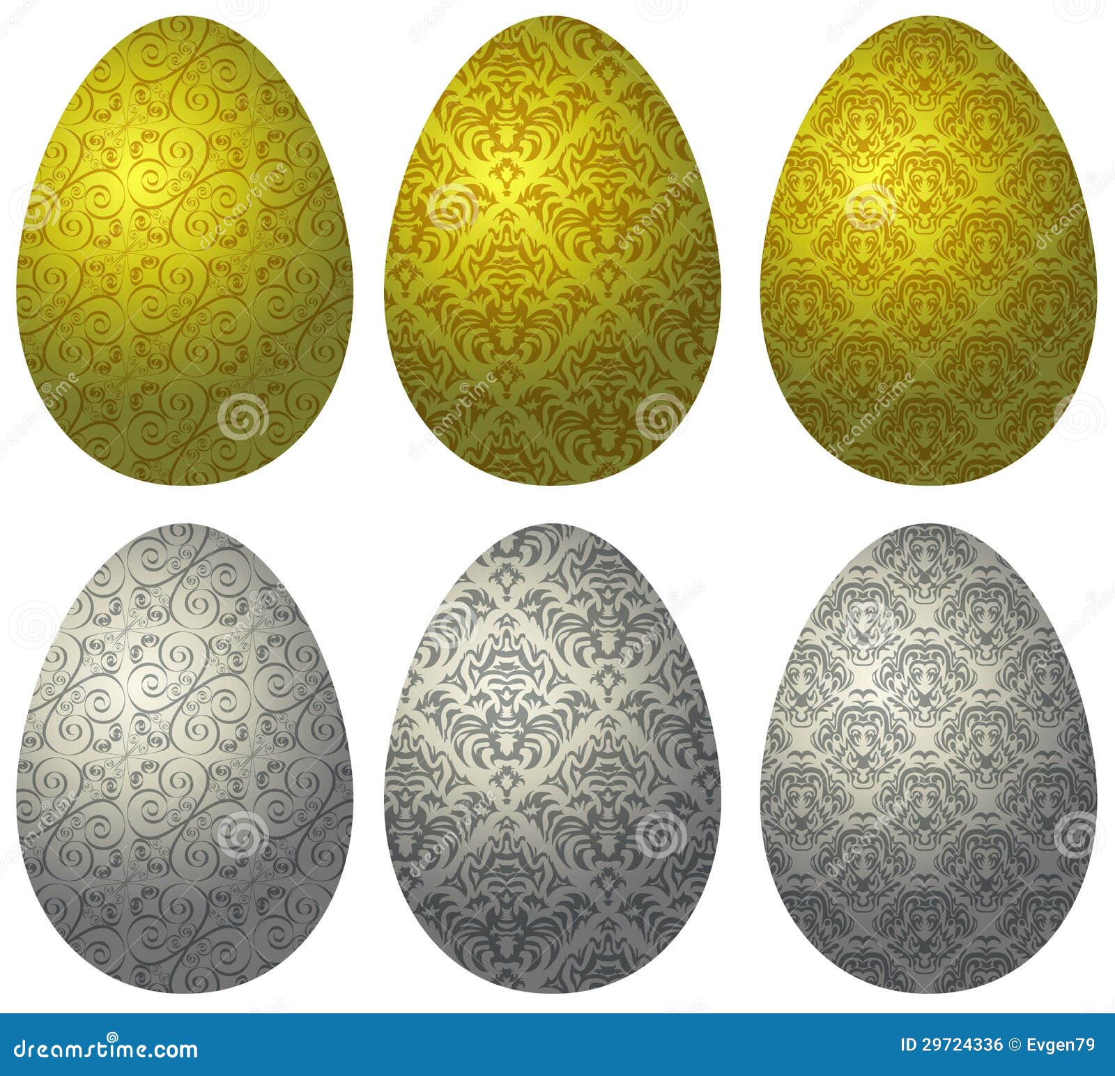 Set of Gold and Silver Easter Eggs Stock Vector - Illustration of ...