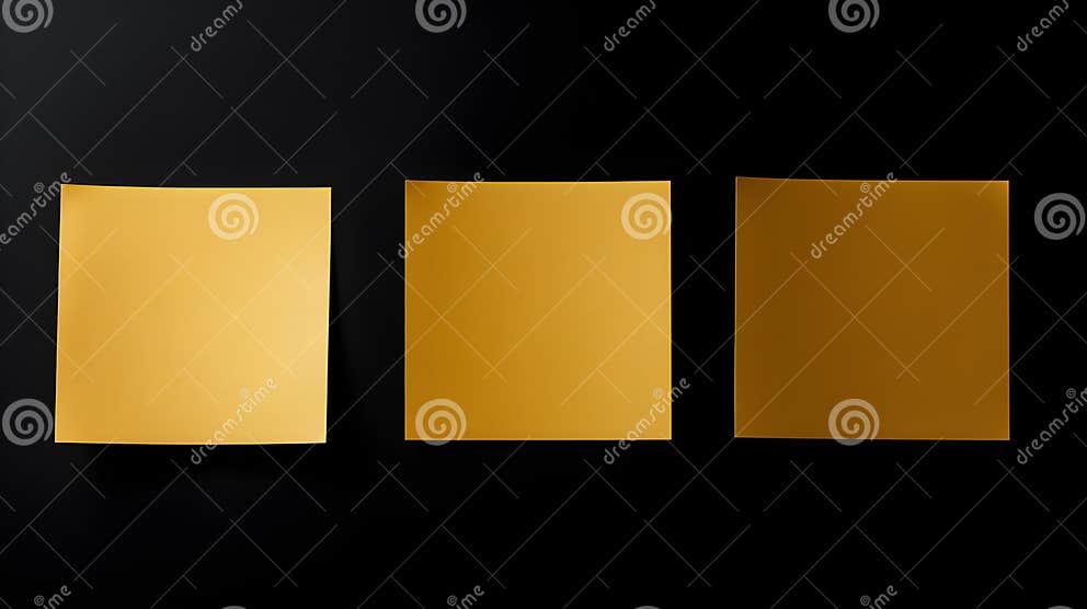 Set of Gold Square Paper Notes on a Black Background. Brainstorming ...