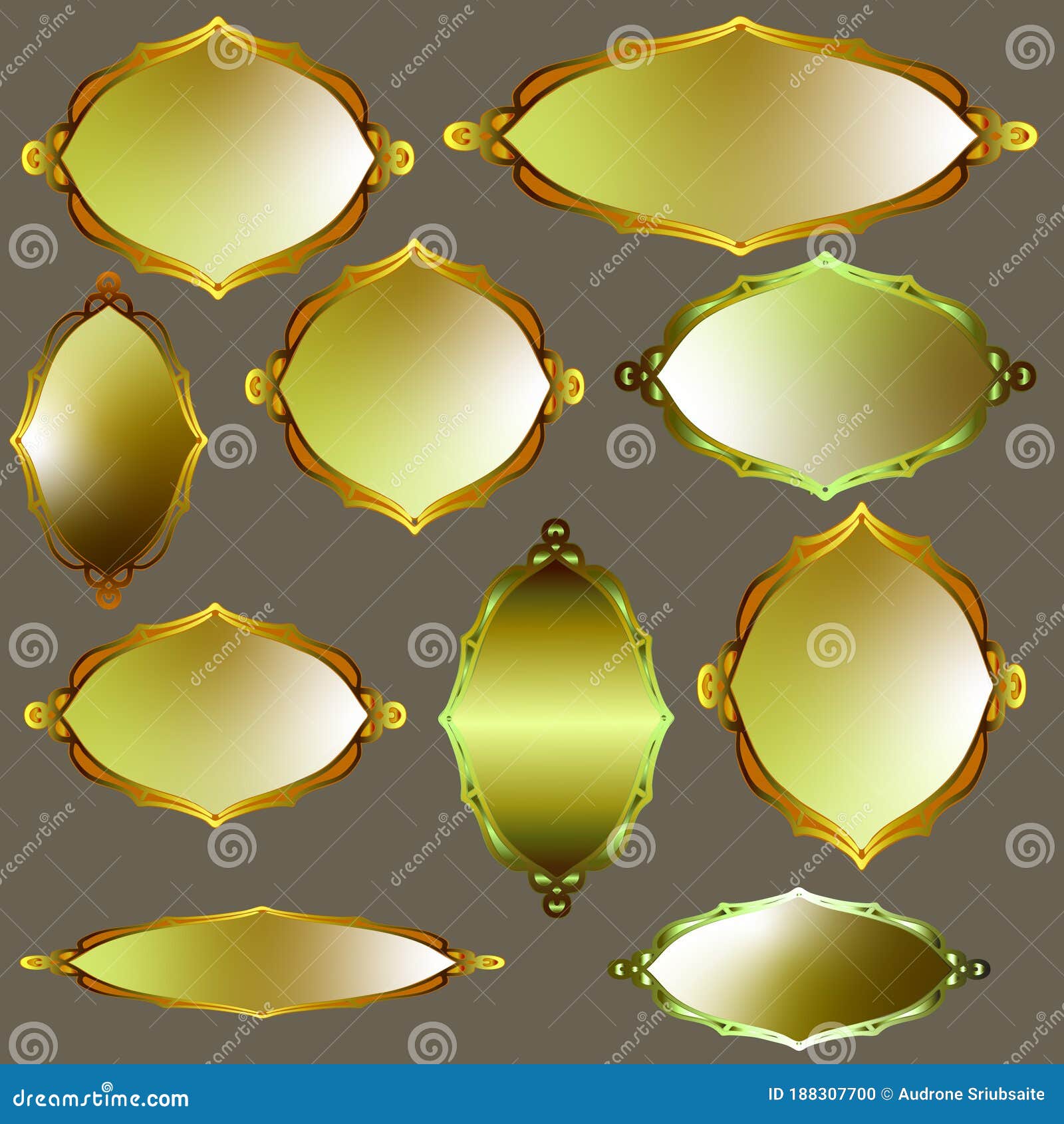 Set of Gold Vector Frames. Isolated Golden Borders with Place for Text ...