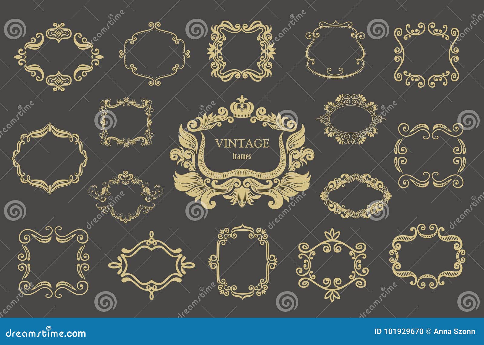 Set of Gold Vintage Floral Frames and Monograms. Stock Vector ...
