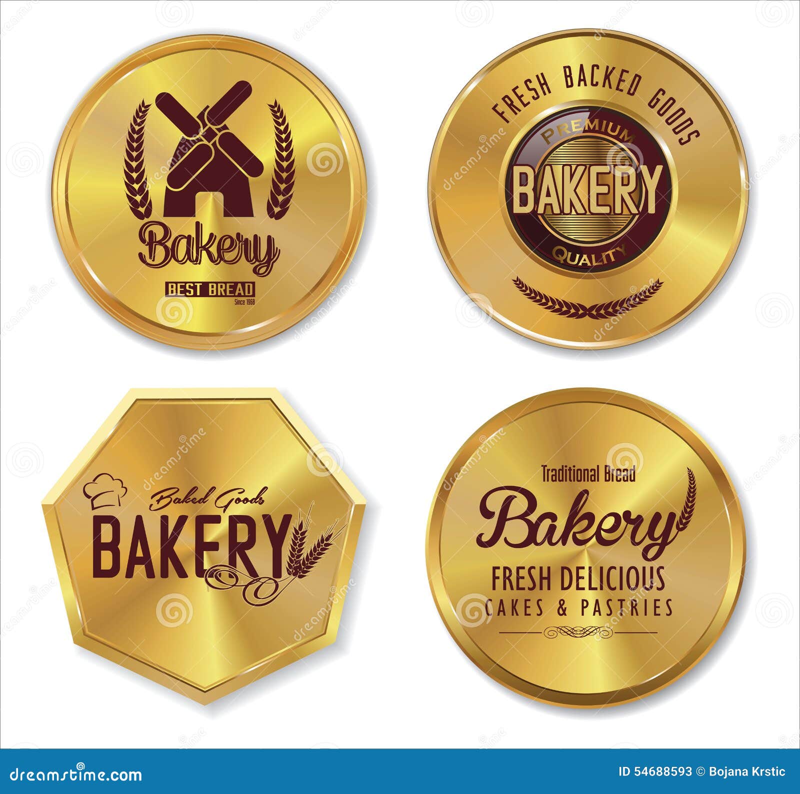 Set of Golden Bakery Labels Stock Illustration - Illustration of label ...