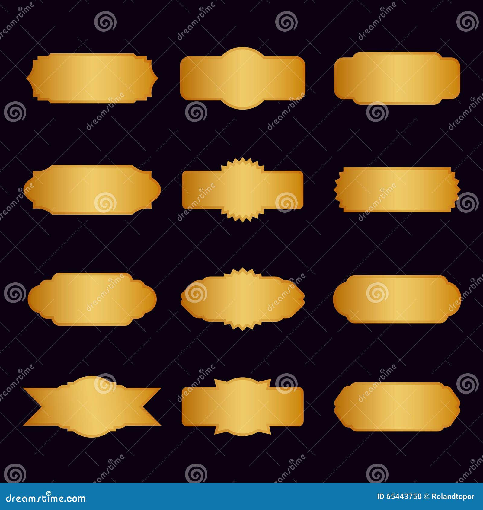 Set of Golden Borders and Banners on Black Background Stock ...