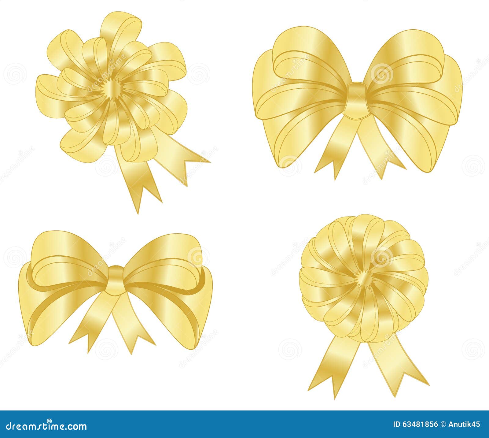 Set of Golden Bows, Vector, Illustration Stock Vector - Illustration of ...
