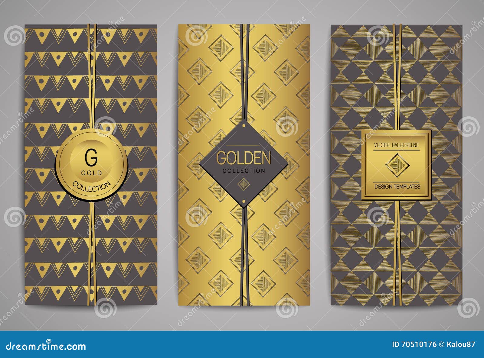 Set of Golden Brochures with Hand Drawn Design Elements. Vector Trendy ...