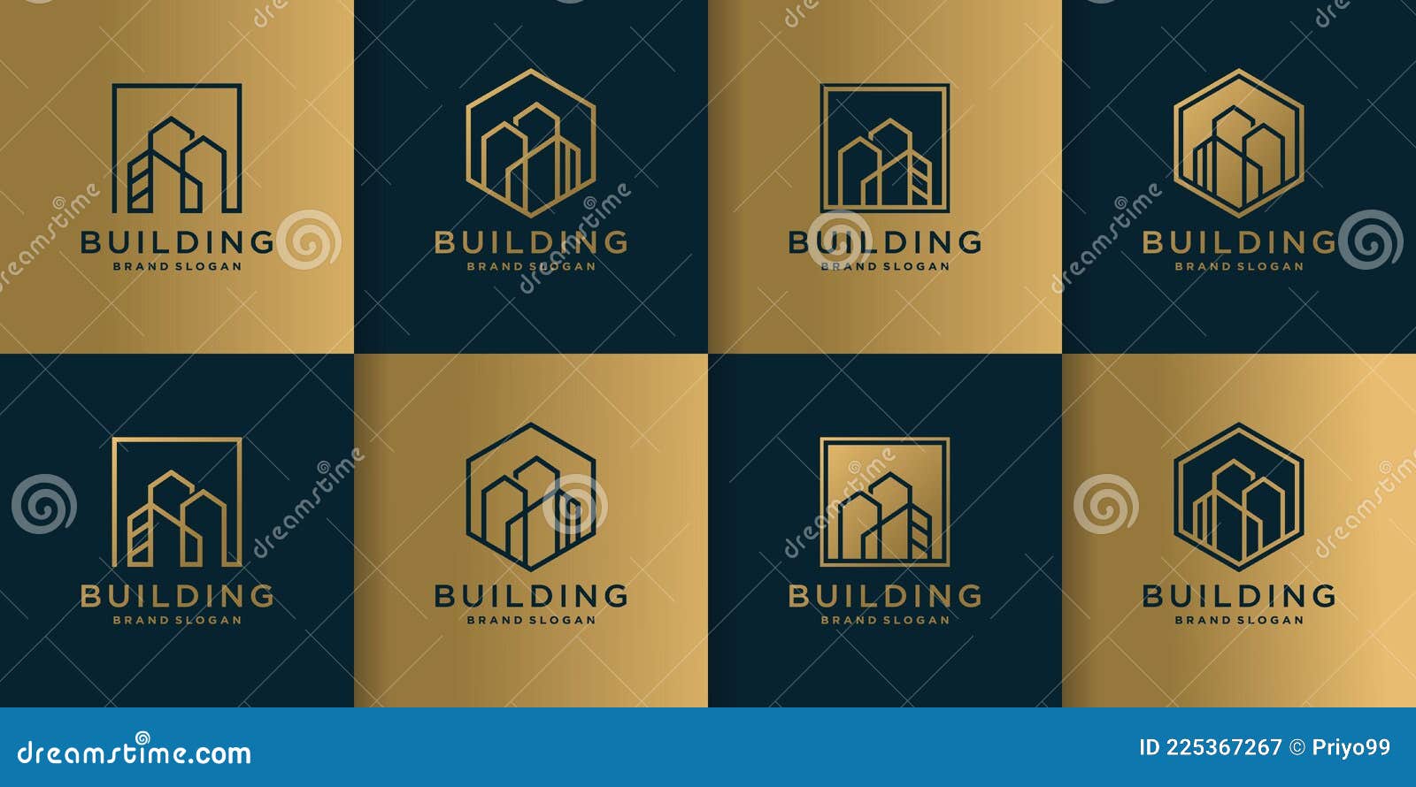 Set of Golden Building Logo with Modern Line Art Style Premium Vector ...