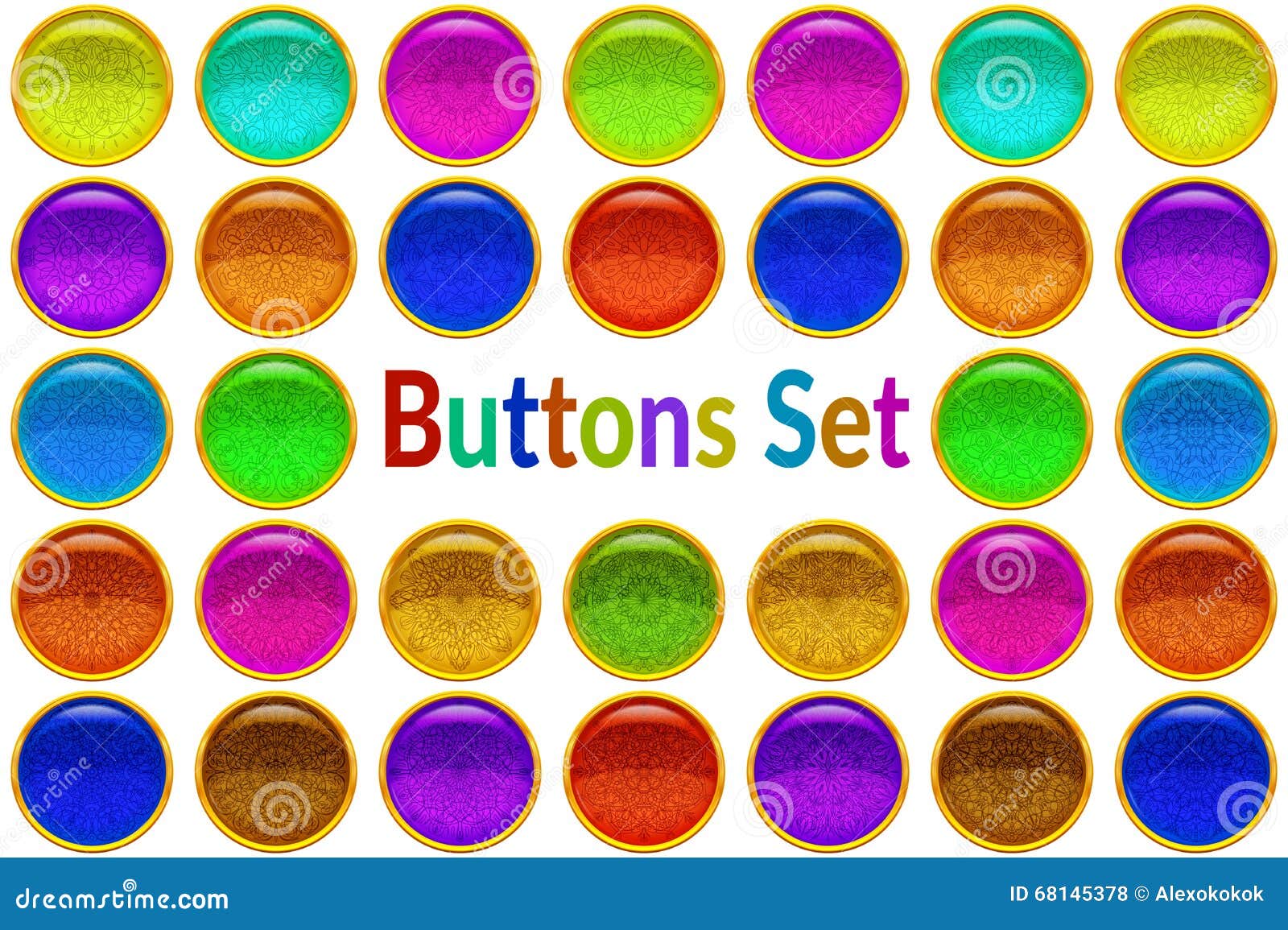 Set Golden Buttons with Patterned Gems Stock Vector - Illustration of ...