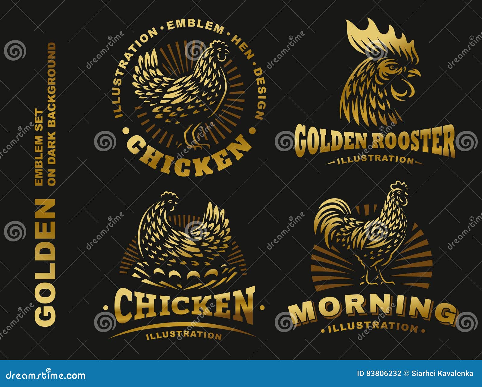 Set Golden Chicken Emblem on Dark Background Stock Vector ...
