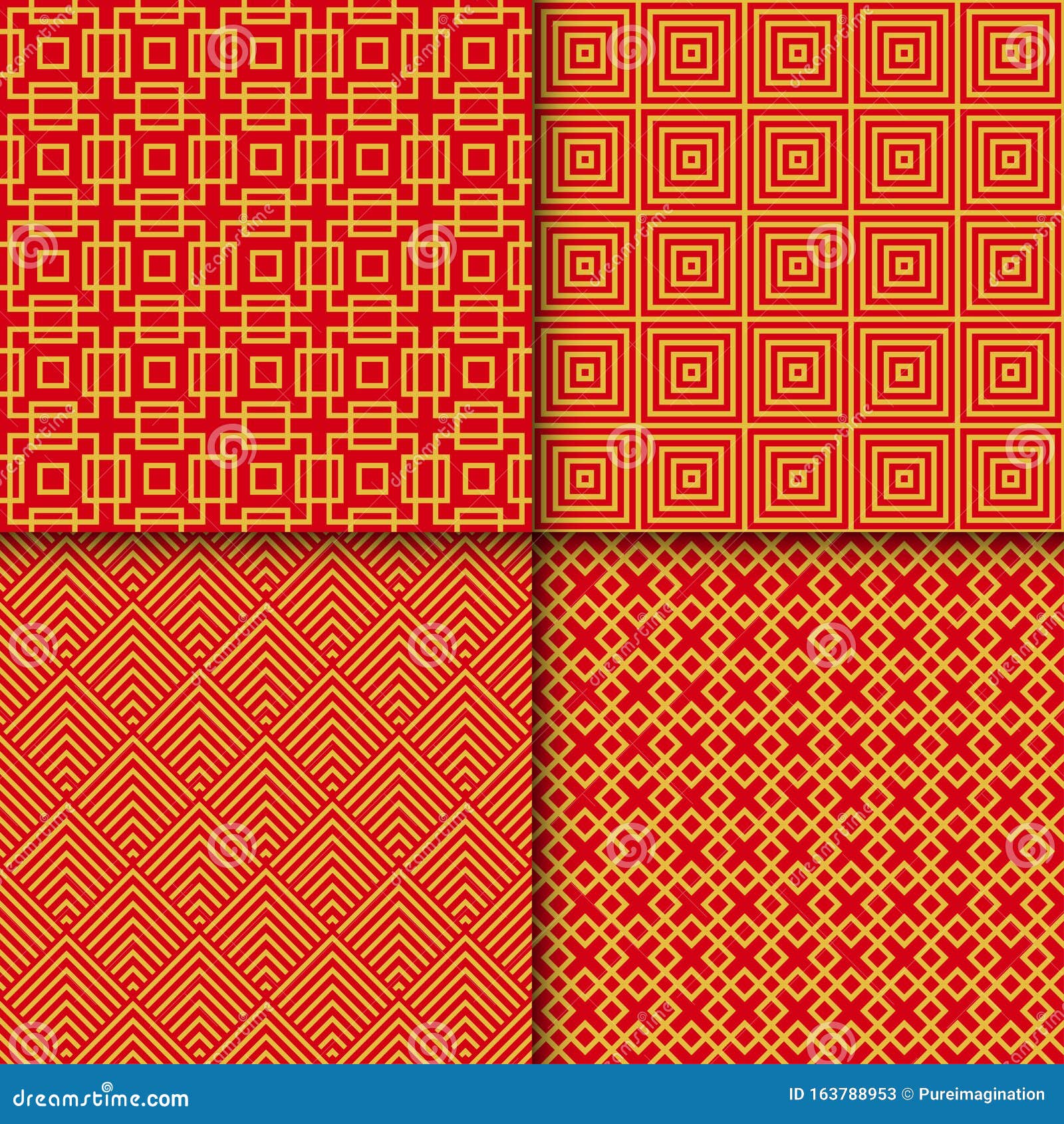 Set of Golden Chinese Seamless Pattern Stock Vector - Illustration of ...