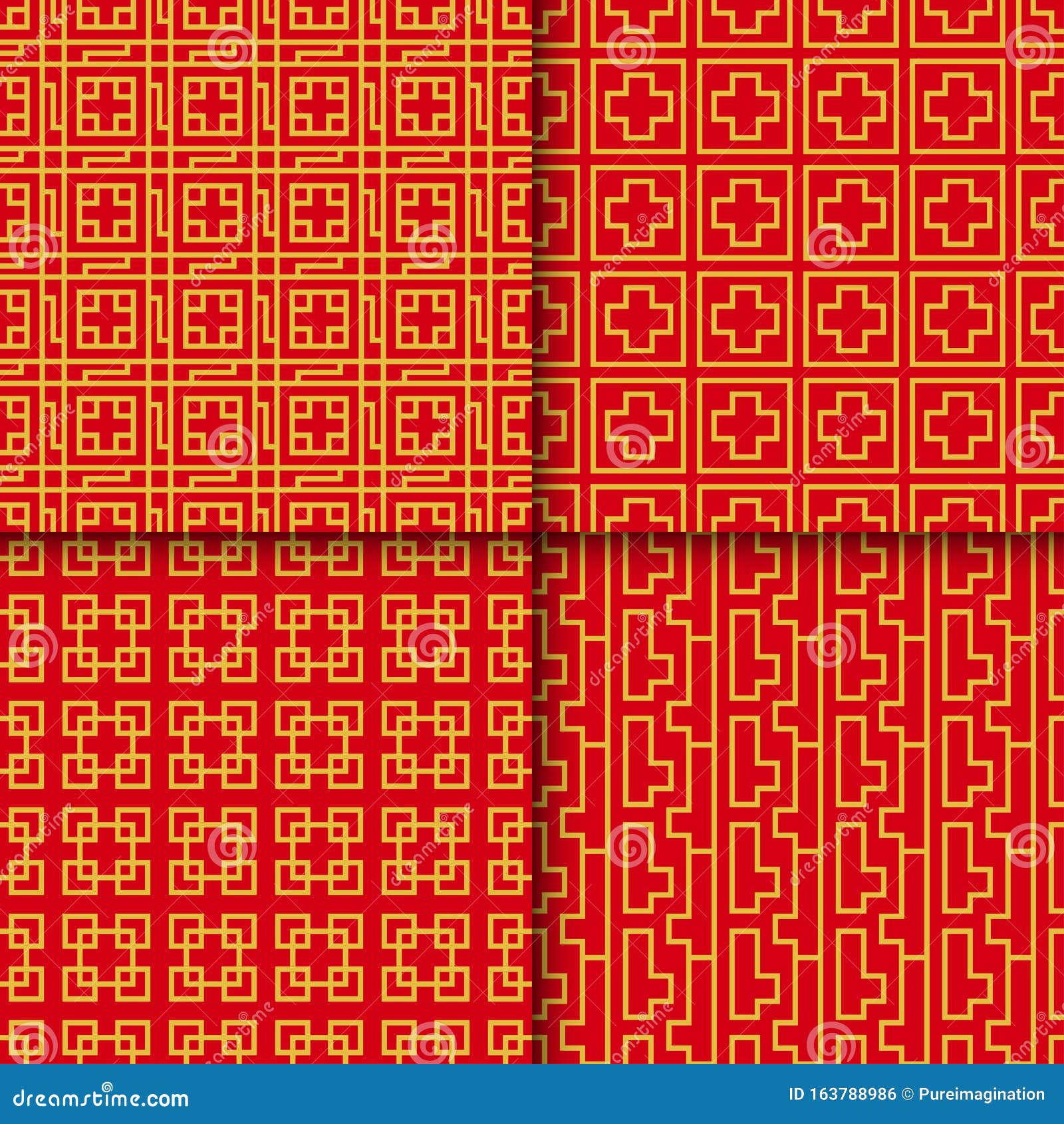 Set of Golden Chinese Seamless Pattern Stock Vector - Illustration of ...