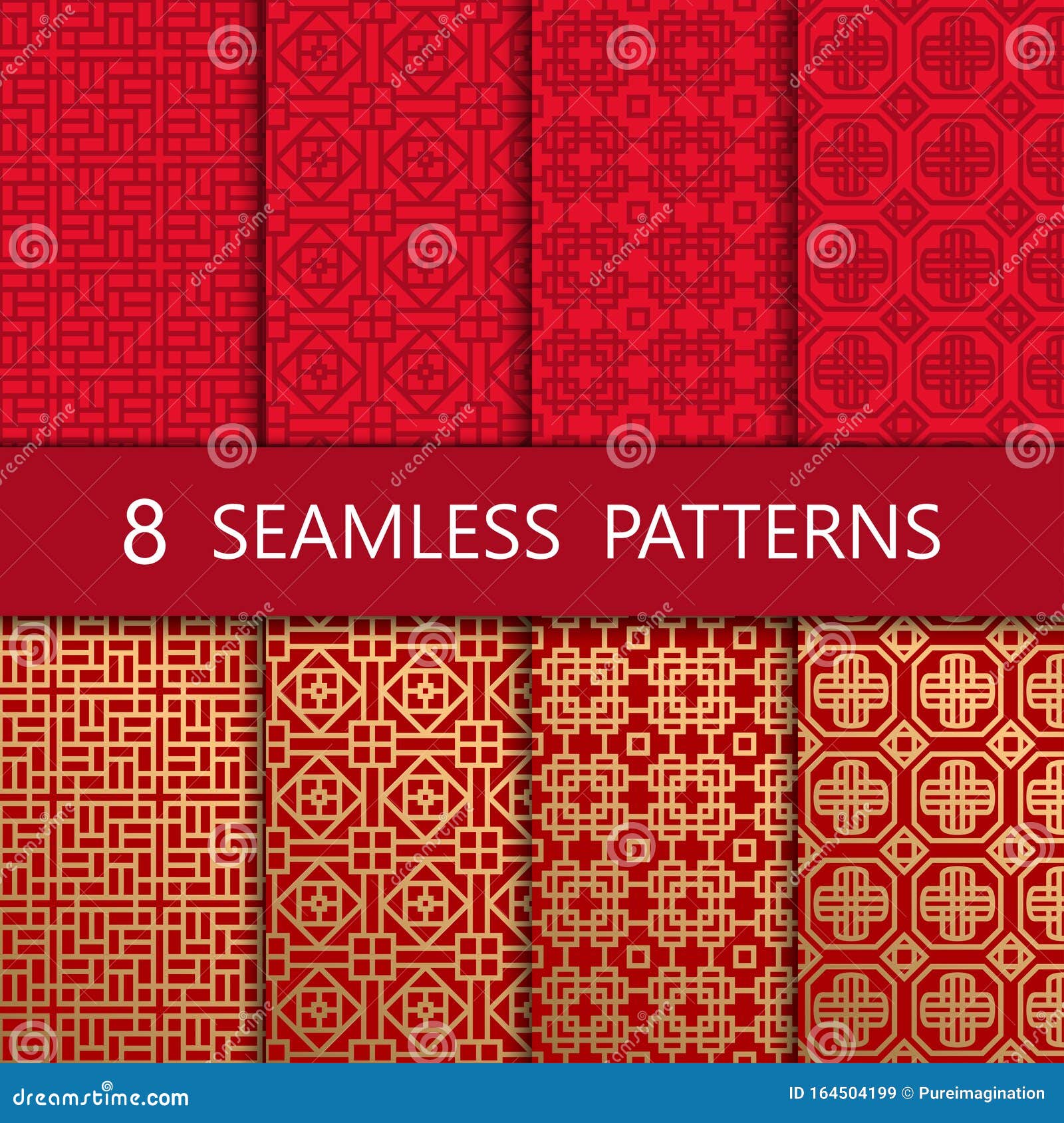 Set of Golden Chinese Seamless Pattern Stock Vector - Illustration of ...