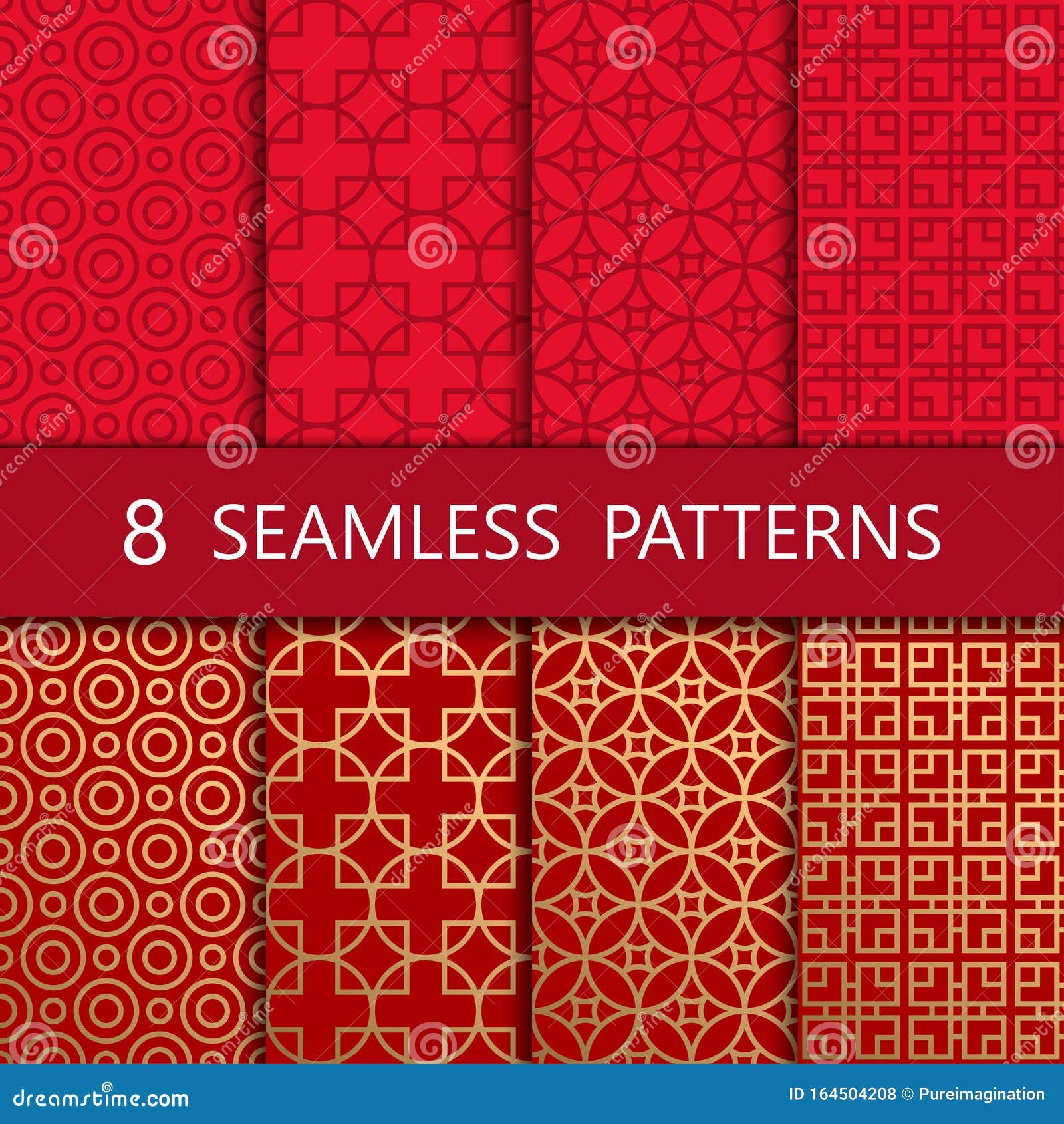 Set of Golden Chinese Seamless Pattern Stock Vector - Illustration of ...
