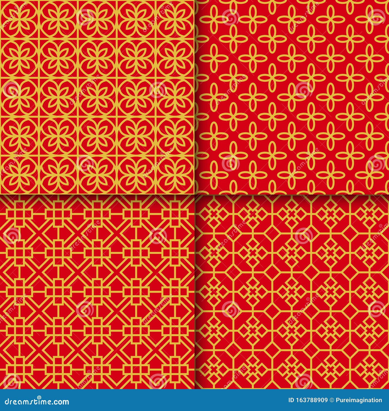 Set of Golden Chinese Seamless Pattern Stock Vector - Illustration of ...