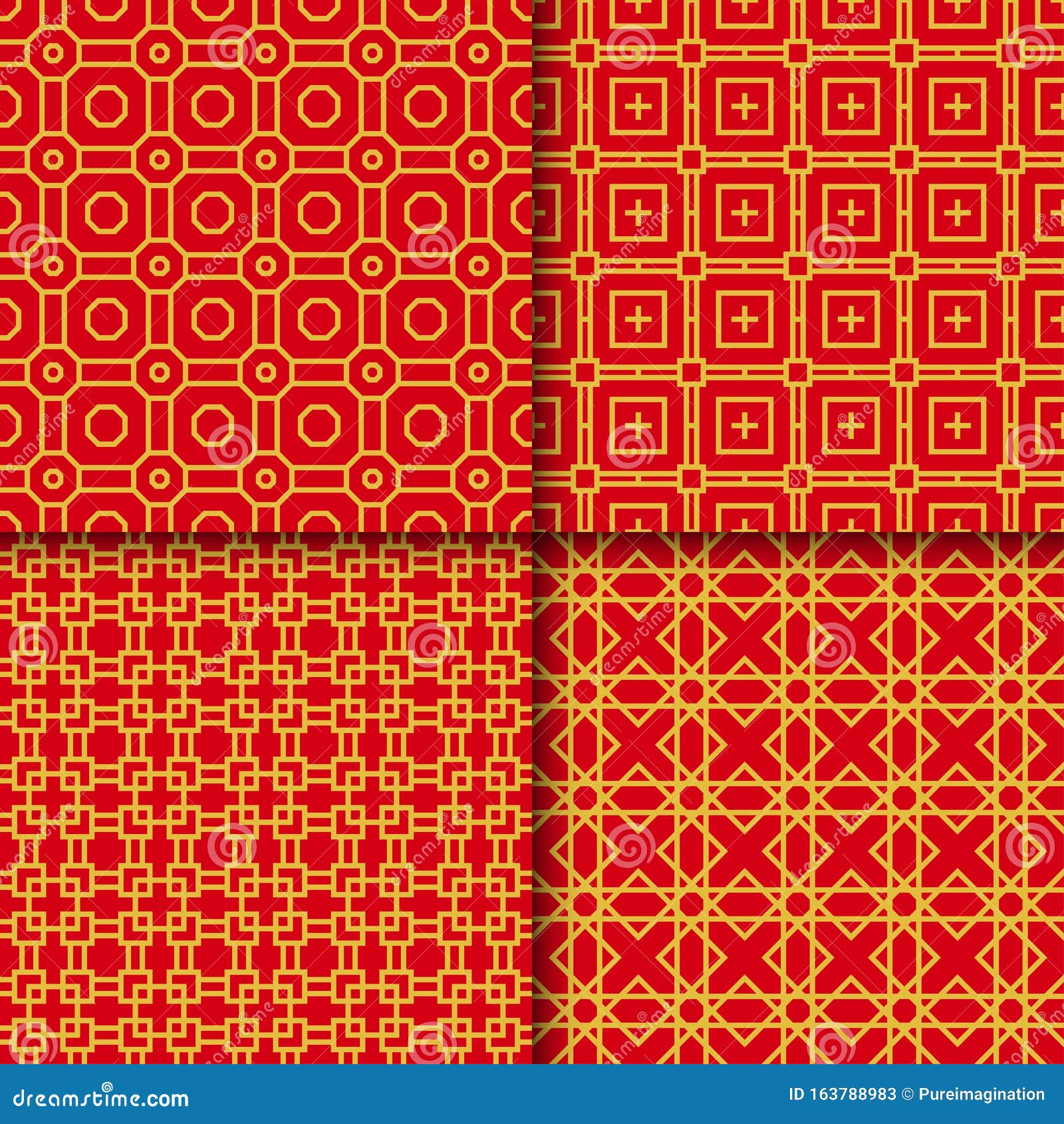 Set of Golden Chinese Seamless Pattern Stock Vector - Illustration of ...