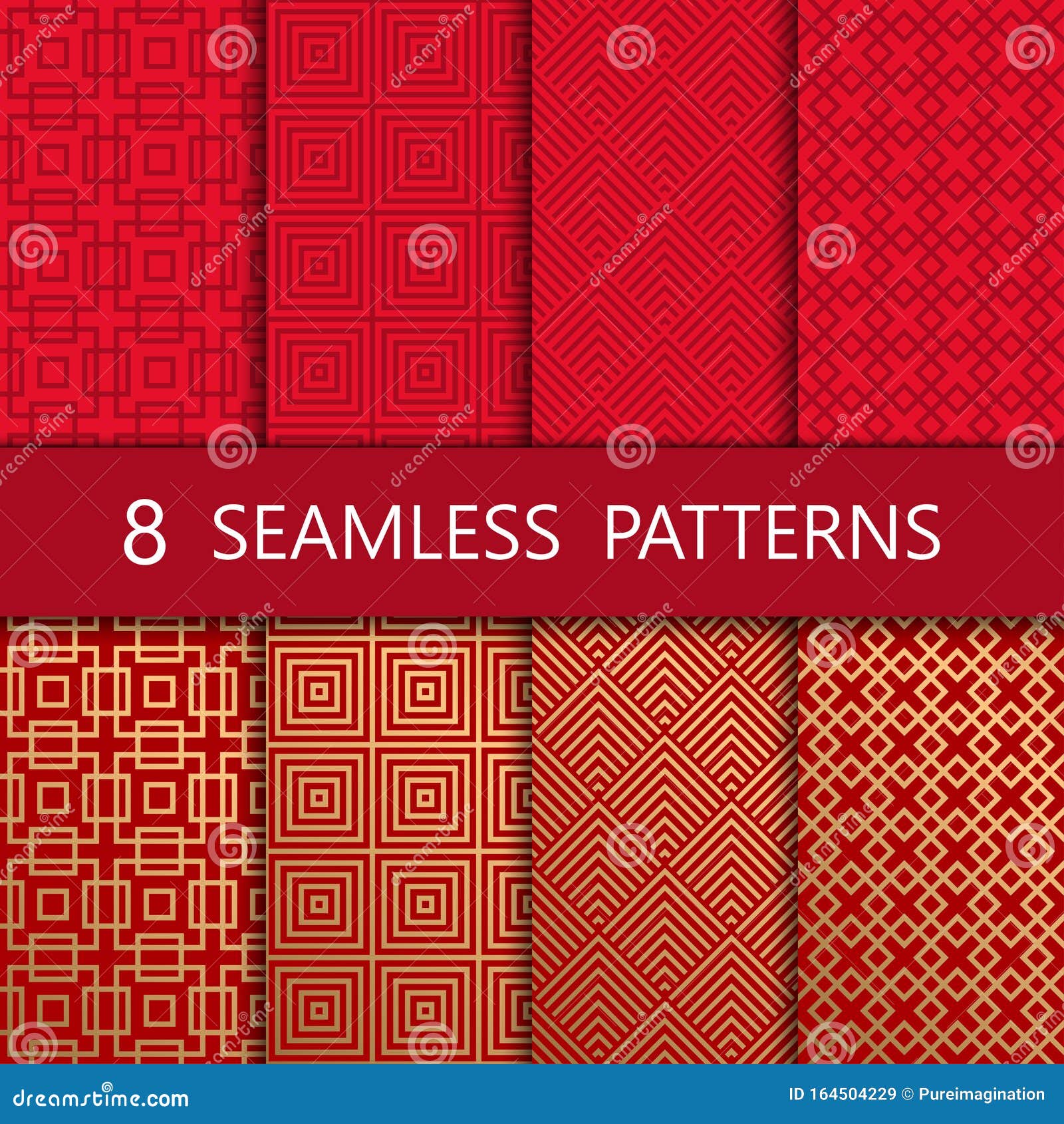 Set of Golden Chinese Seamless Pattern Stock Vector - Illustration of ...