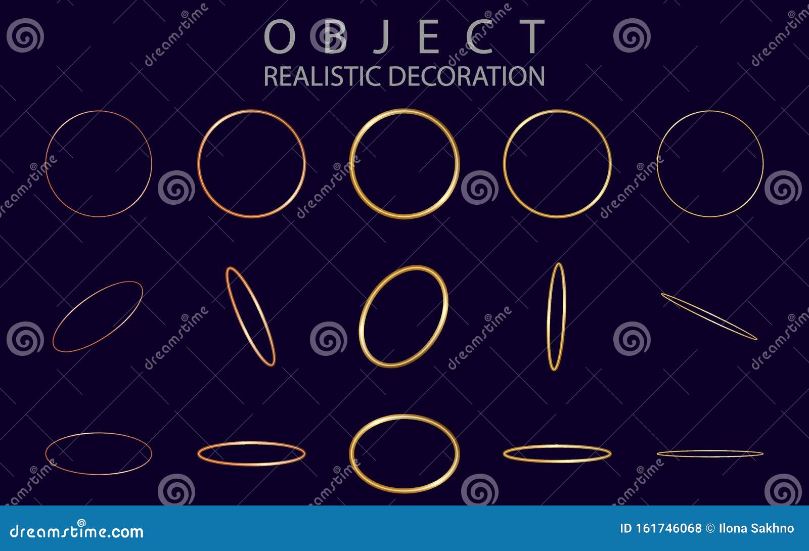 Set of Golden Circles, Realistic Objects, Pan and Tilt, Vector ...