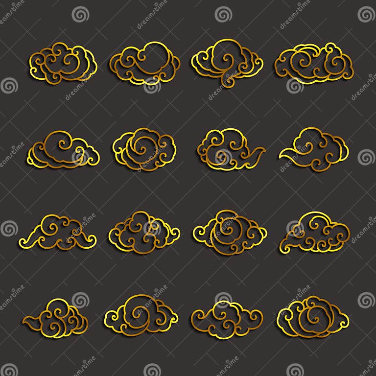 Japan Clouds Icon Vector Set Stock Illustration - Illustration of gold ...
