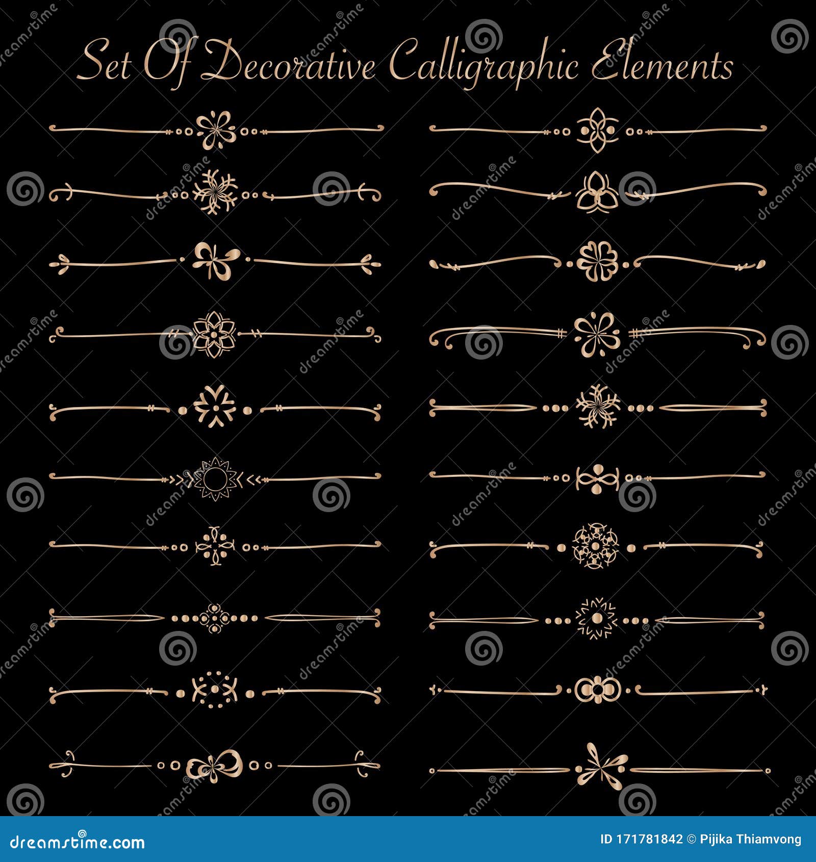 Set of Golden Decorative Calligraphic Elements for Decoration. Stock ...