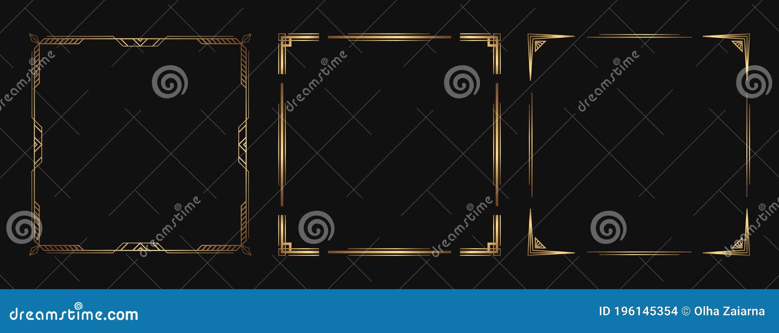 Set of Golden Decorative Elements. Isolated Art Deco Frames and Borders ...
