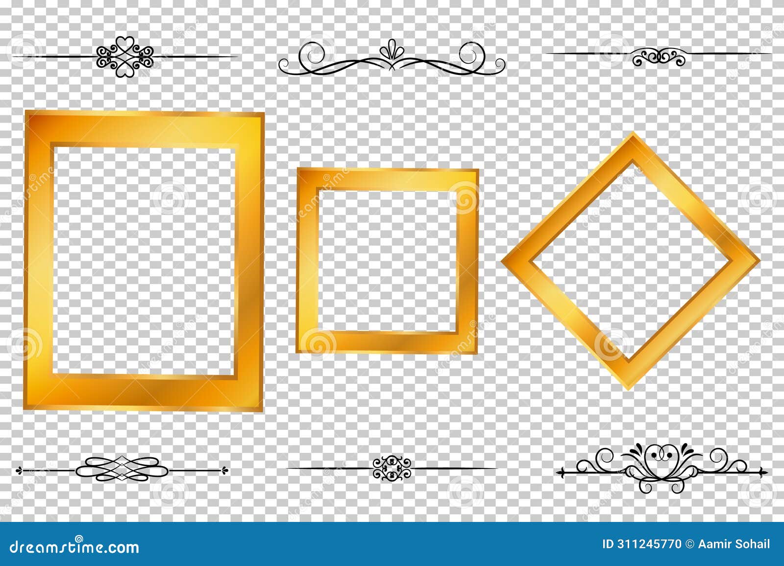 Set of Golden Decorative Frames, Antique Golden Rectangular Picture ...