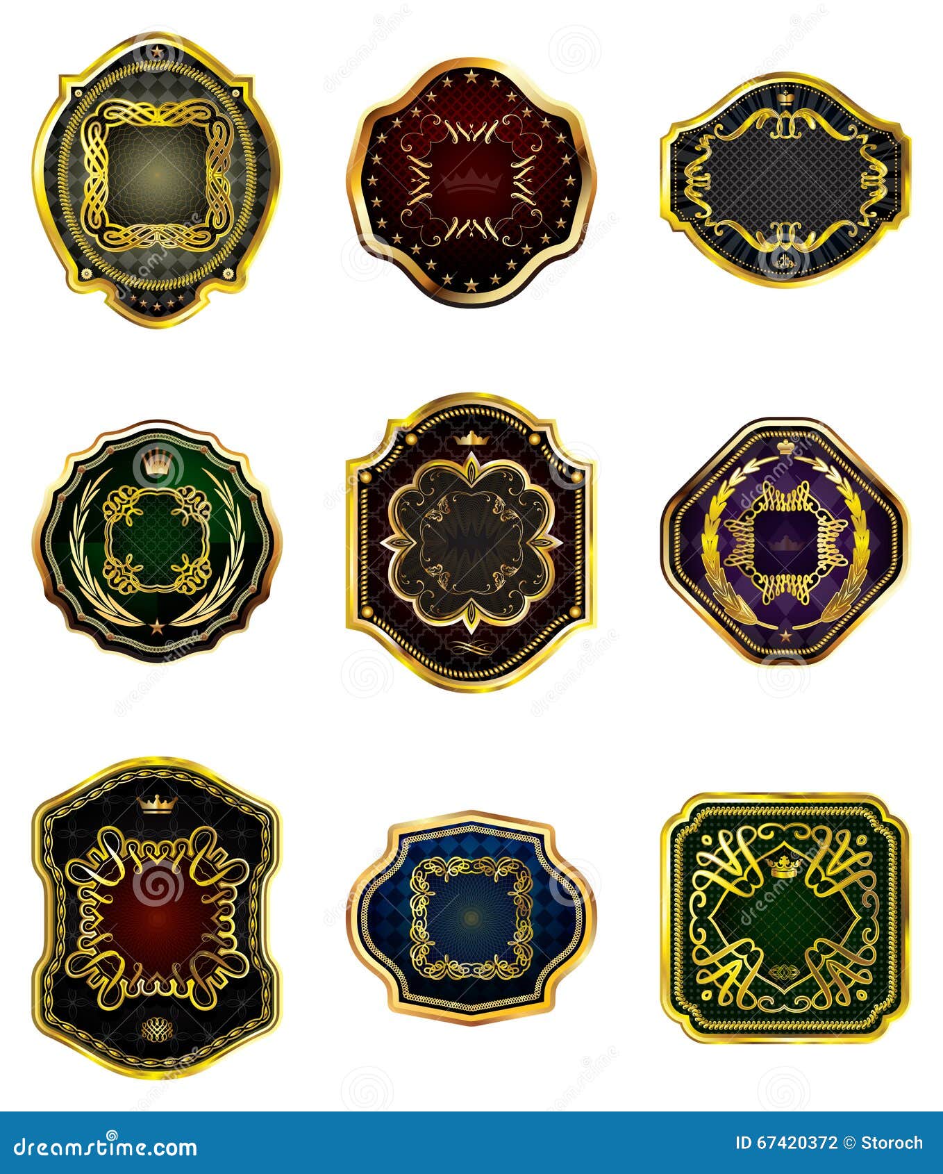 Set of Golden Decorative Ornate Golden-framed Labels on a White Stock ...