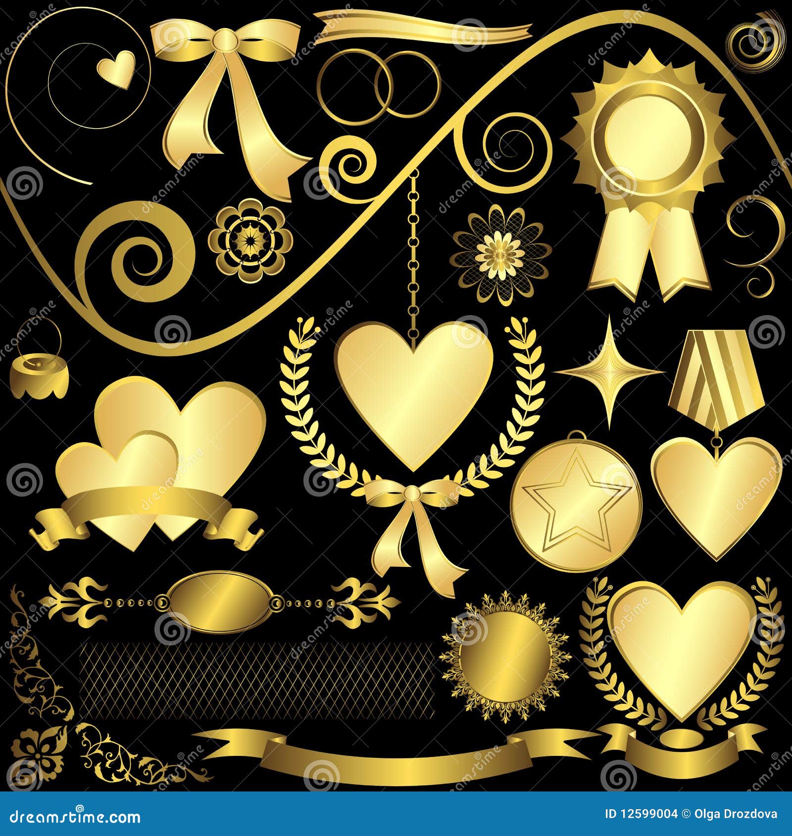 Set golden design elements stock vector. Illustration of metallic ...