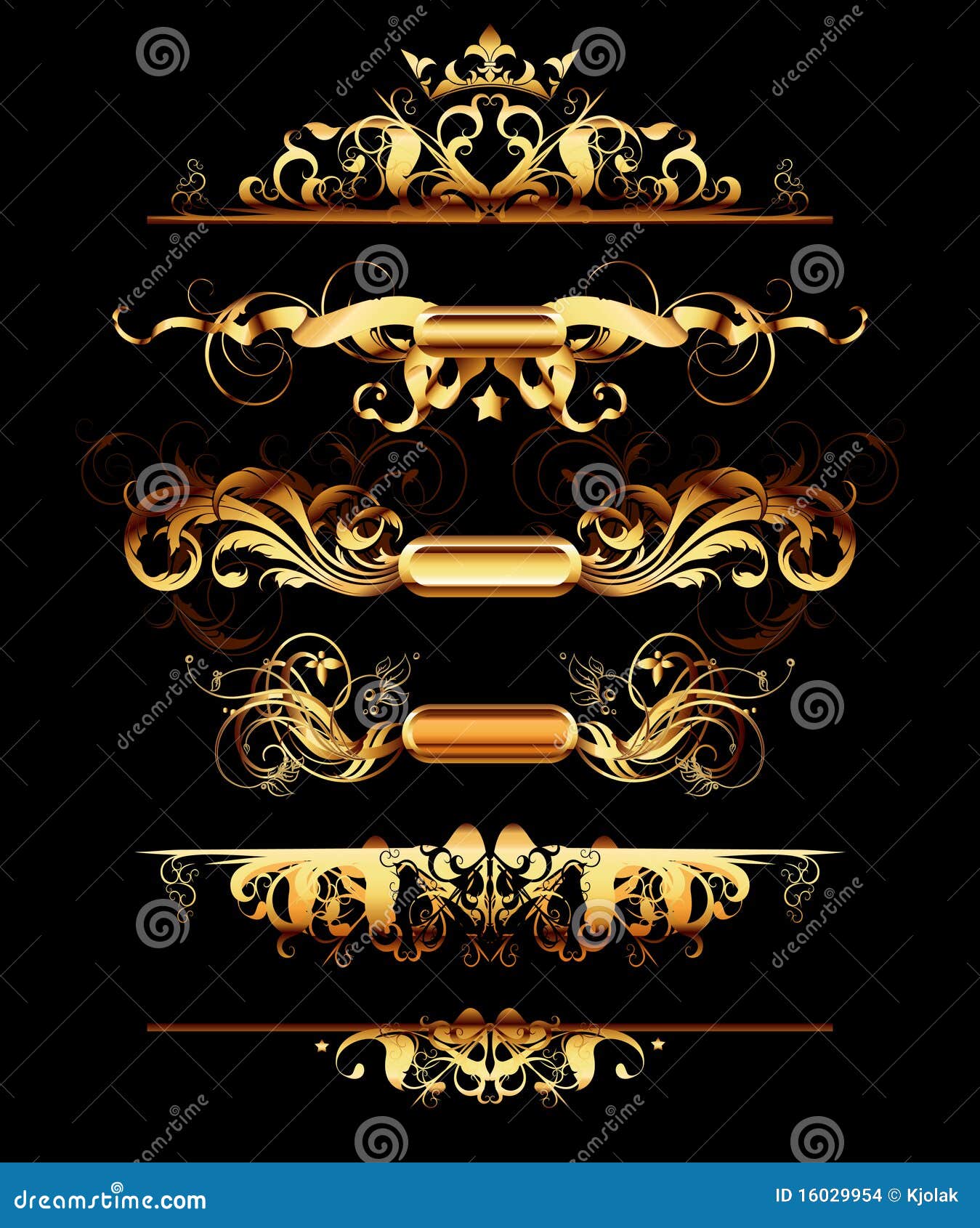 Set of Golden Design Elements Stock Vector - Illustration of elegance ...