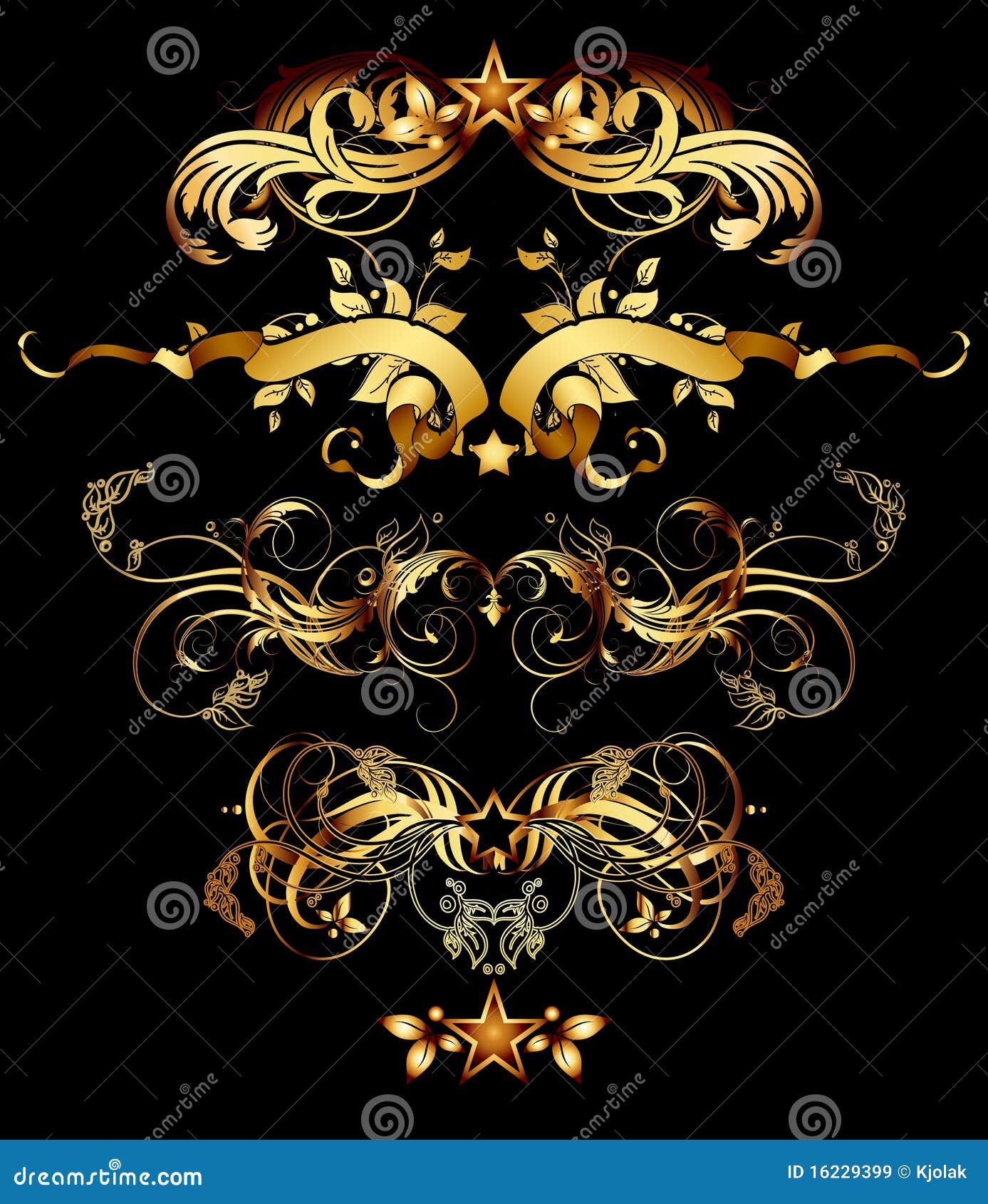 Set of Golden Design Elements Stock Vector - Illustration of bookplate ...