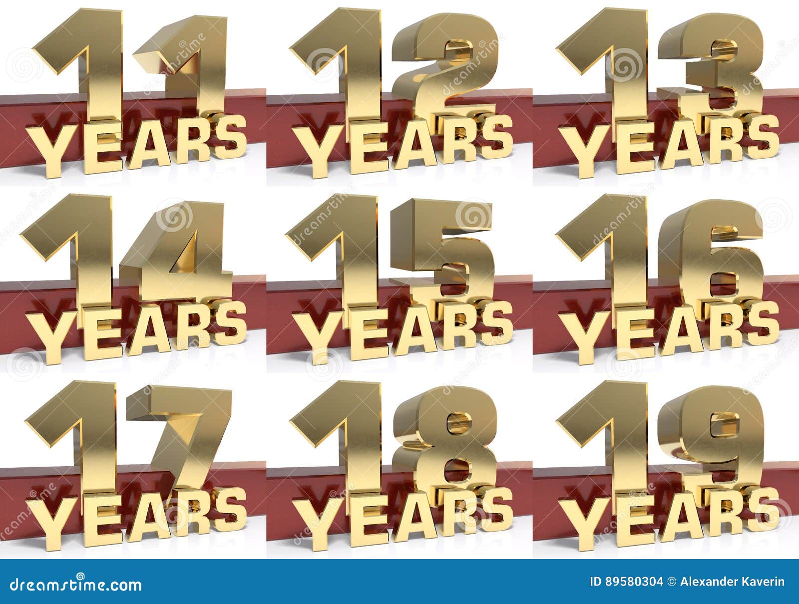 Set of Golden Digit and the Word of the Year. 3D Illustration Stock ...