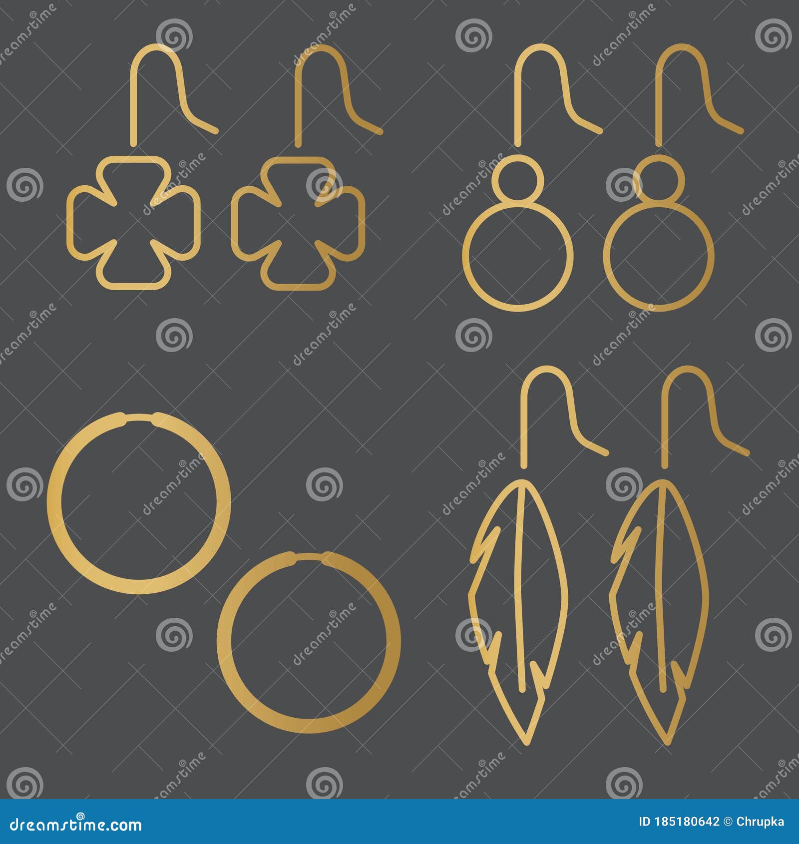 Set of golden earrings stock vector. Illustration of jewellery - 185180642