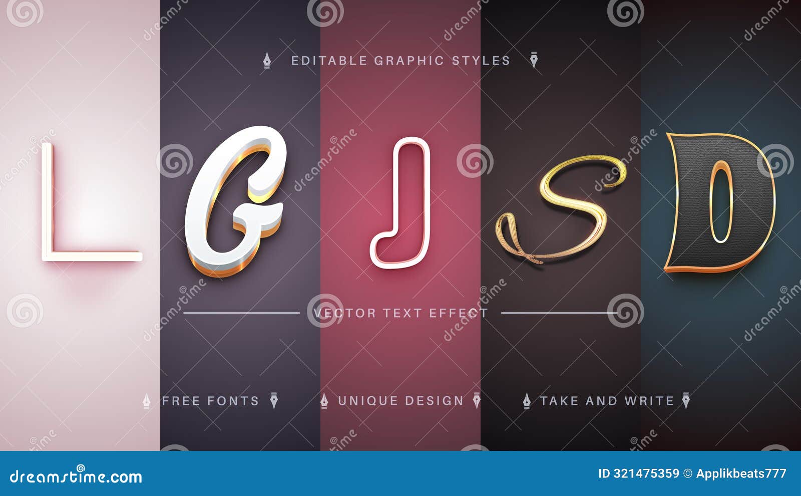 Set 5 Golden Editable Text Effects, Font Styles Stock Vector ...