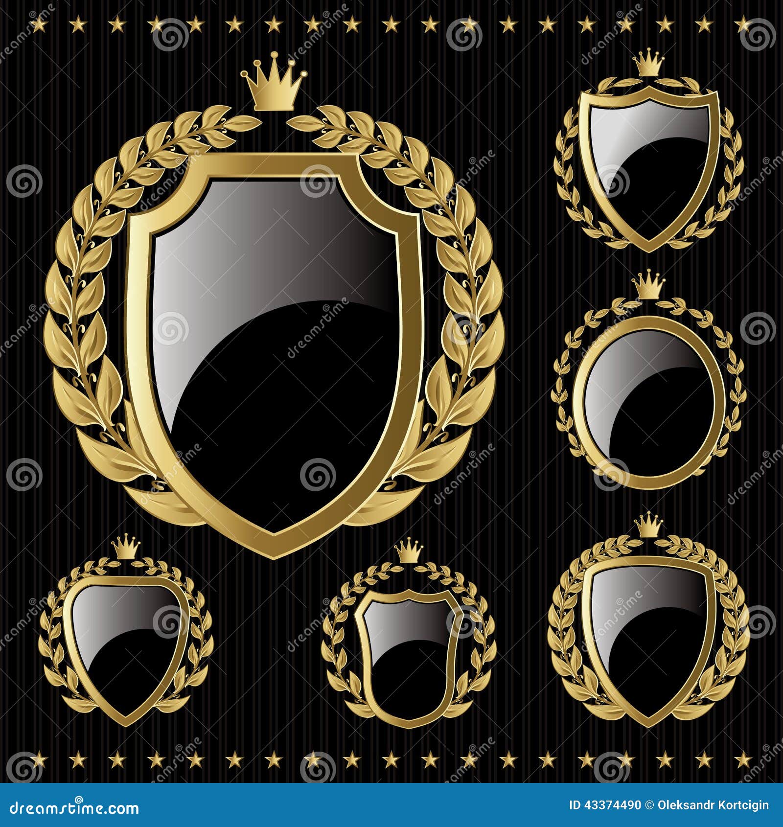 Set of Golden Emblem with Shield and Wreaths Stock Vector ...