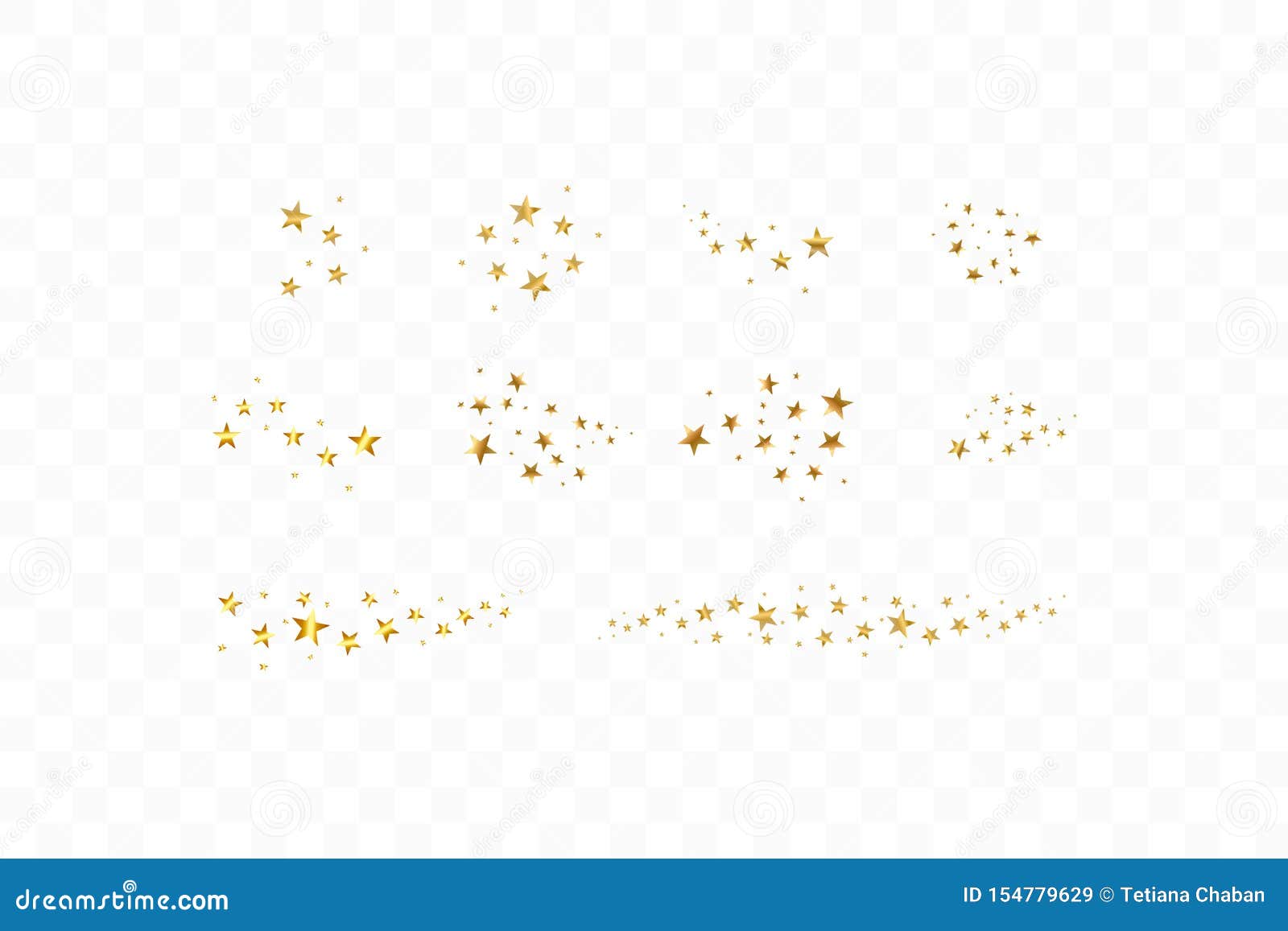 Set of Golden Falling Stars. Cloud of Golden Stars Isolated on ...