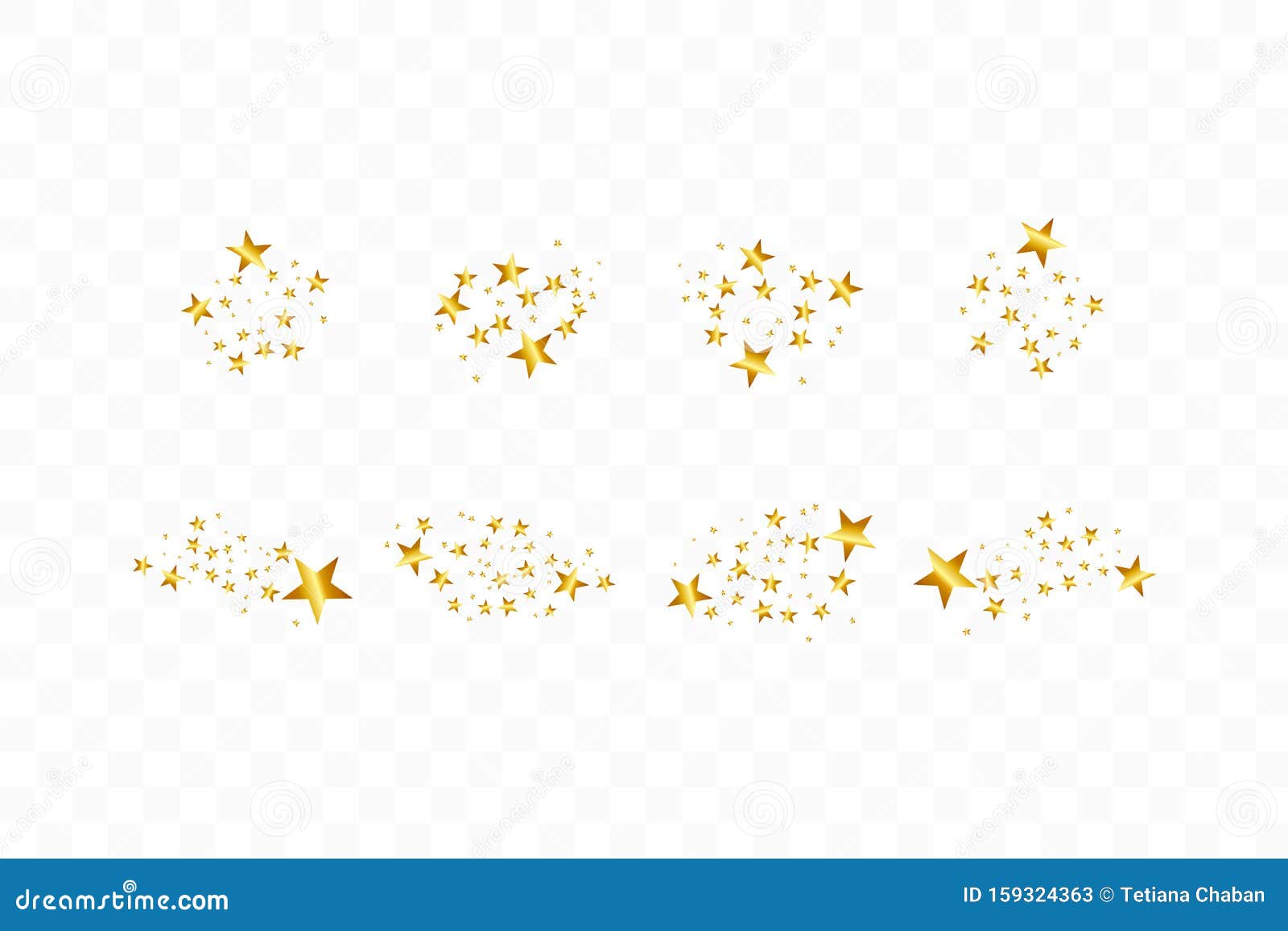 Set of Golden Falling Stars. Cloud of Golden Stars Isolated on ...