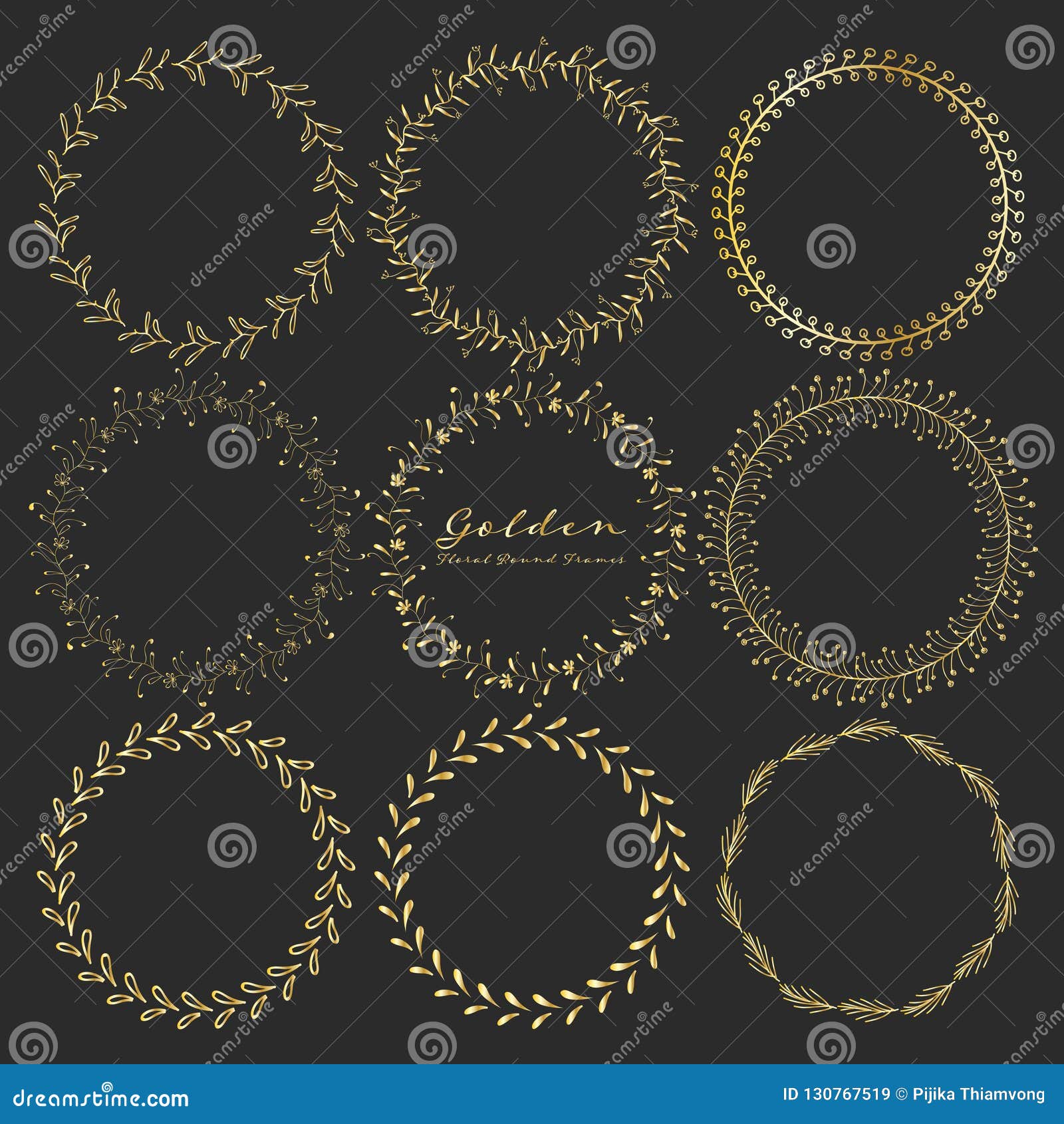 Set of Golden Floral Round Frames for Decoration, Decorative Round ...