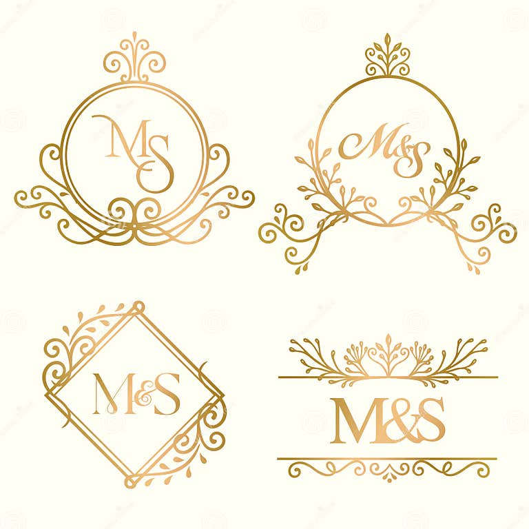 Set of Golden Framed Vintage M and S Logo Vector. M and S Iniatial Logo ...