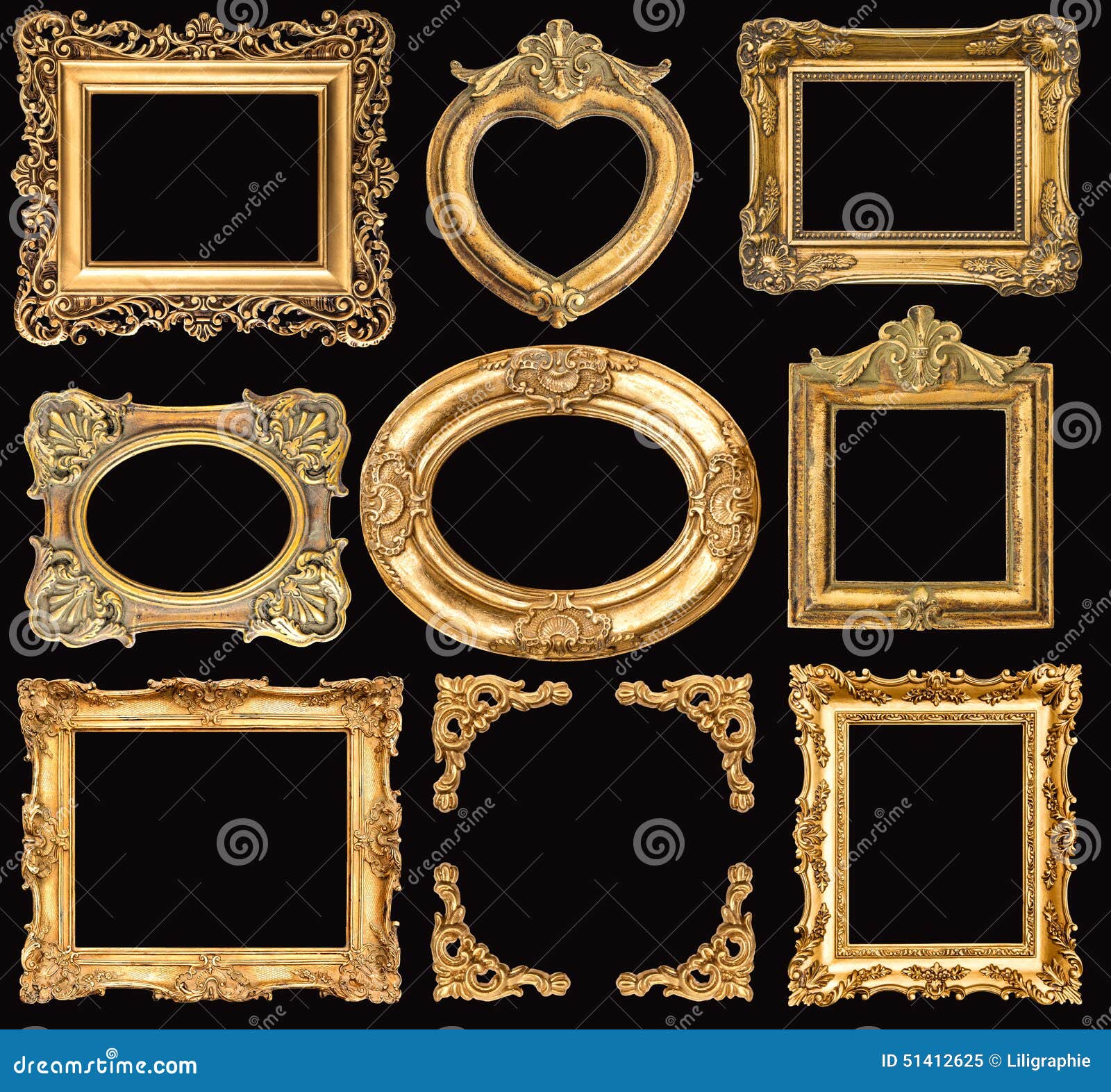 Set of Golden Frames. Baroque Style Antique Objects Stock Image - Image ...
