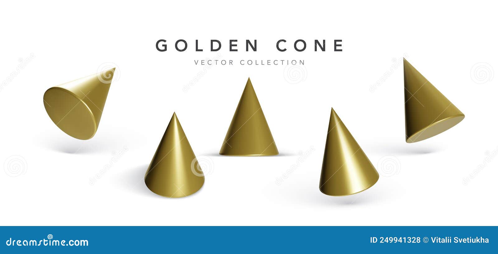 Set of Golden Geometric Cones Isolated on White Background. 3d ...