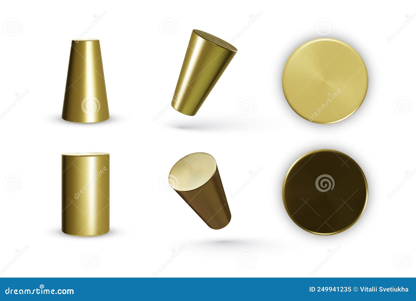 Set of Golden Geometric Cylinders Isolated on White Background ...