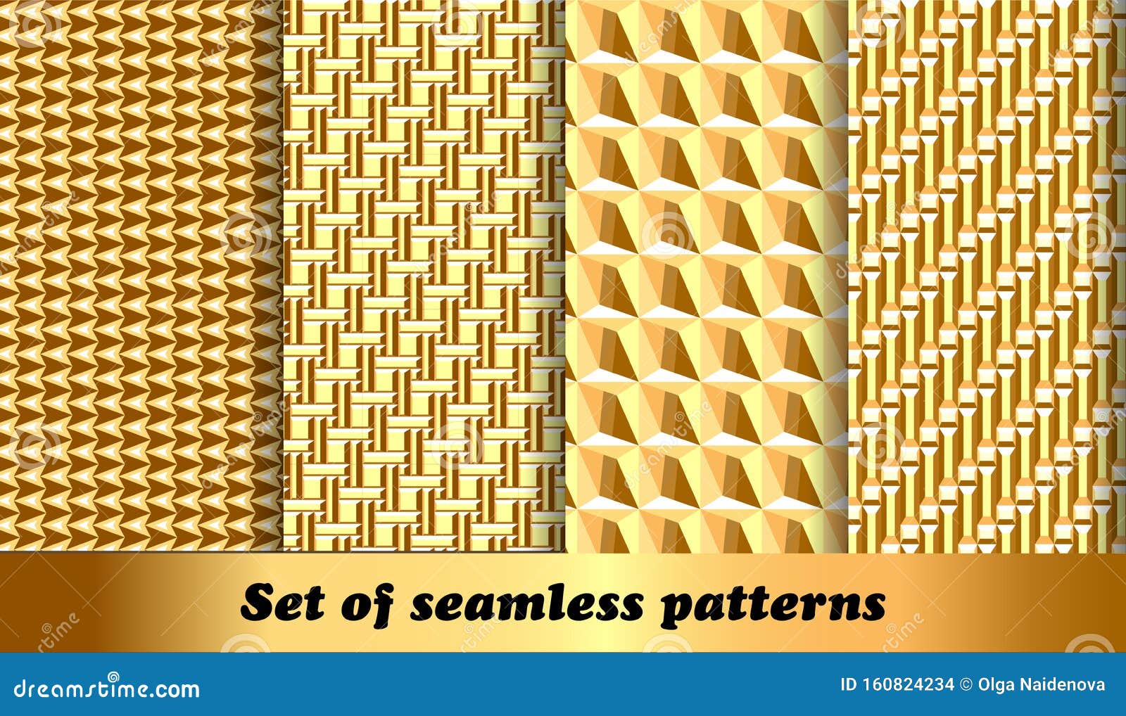 Set of Golden Geometric Seamless Patterns Stock Vector - Illustration ...