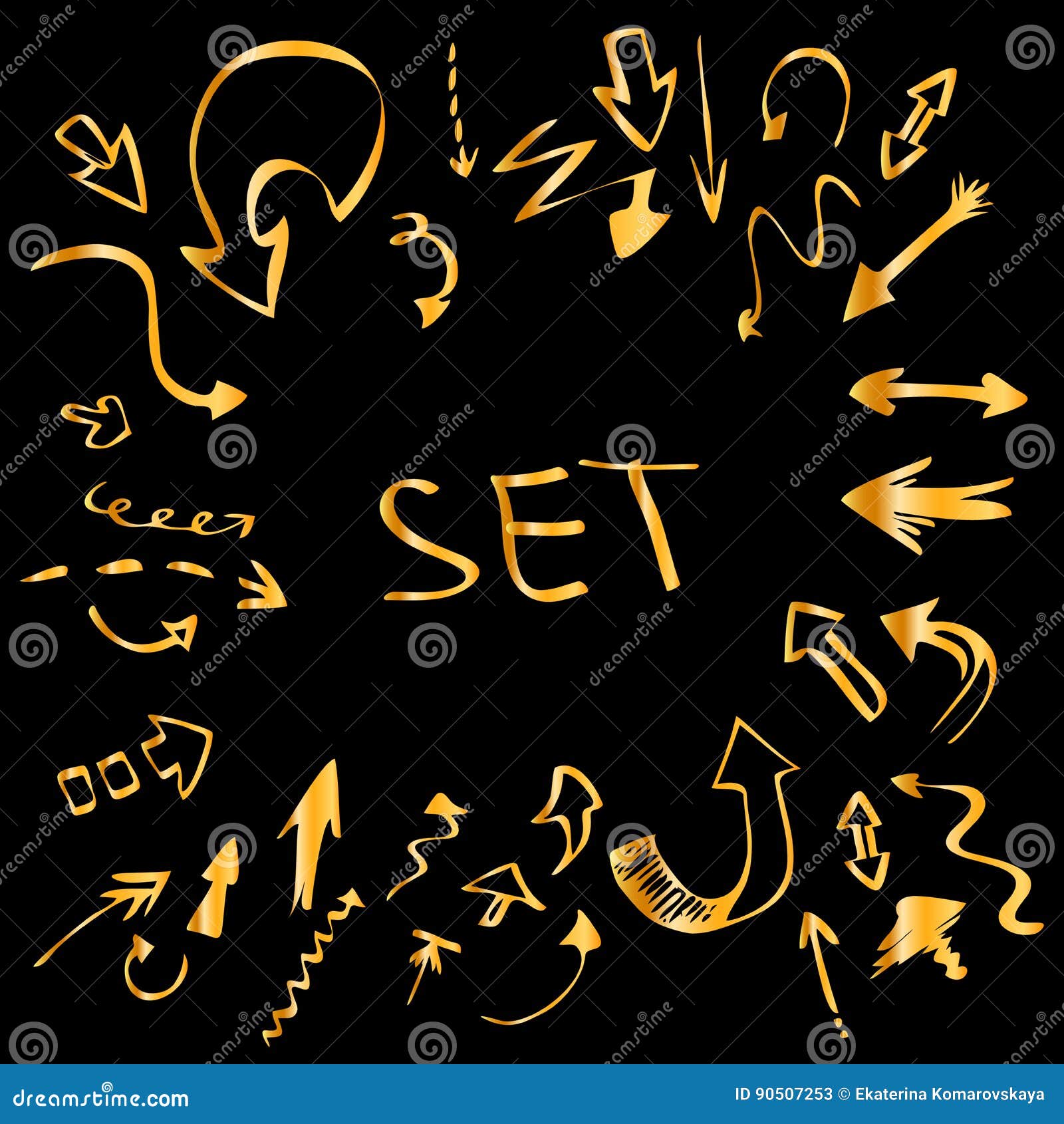 Set of Golden Handwritten Arrows Stock Vector - Illustration of ...