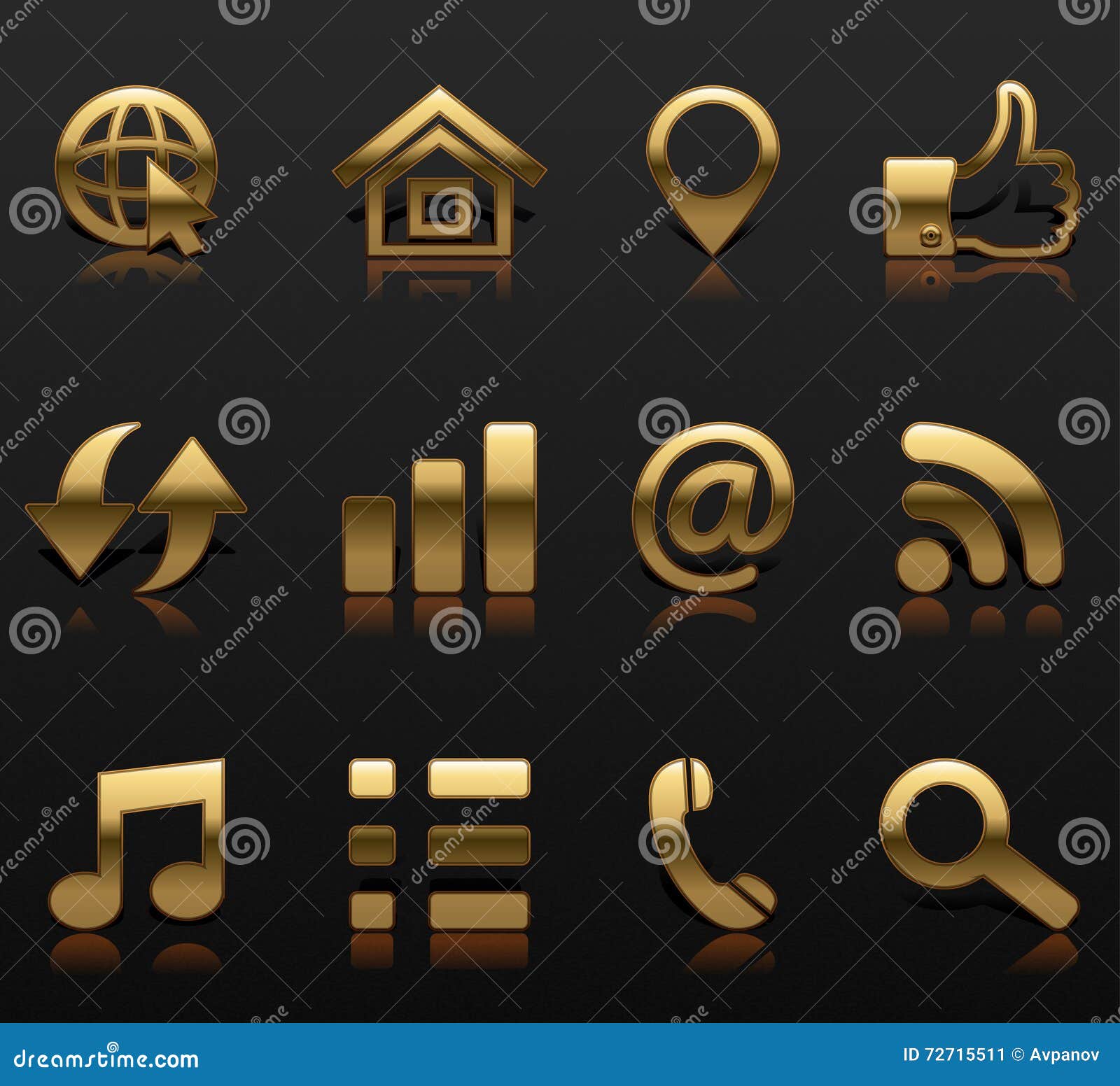 Golden Icons Social Media. Buttons Set Cartoon Vector | CartoonDealer ...