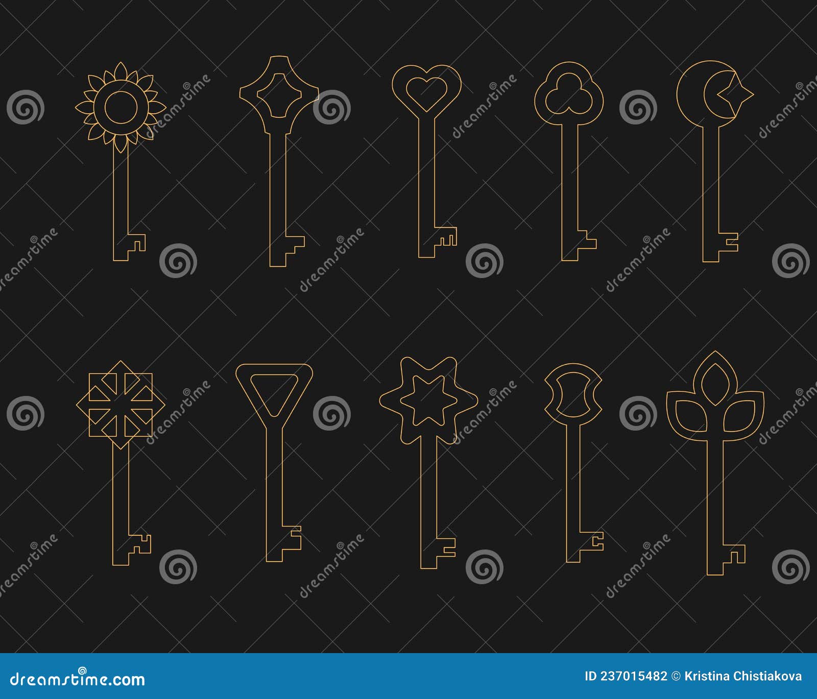 Set of Golden Magic Tarot Keys Stock Vector - Illustration of filigree ...