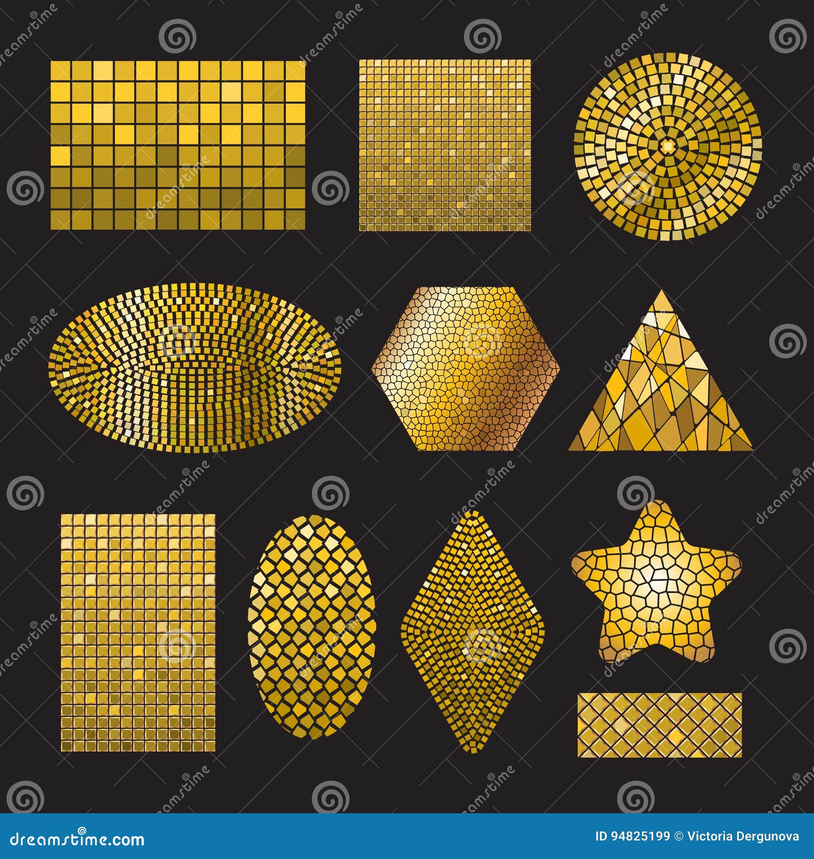Set Golden Mosaic Ceramic Forms Stock Vector - Illustration of ...